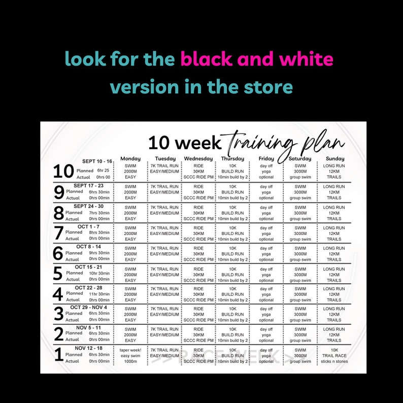 10-week Training Plan Template, Self Coached Athlete, Endurance Race ...