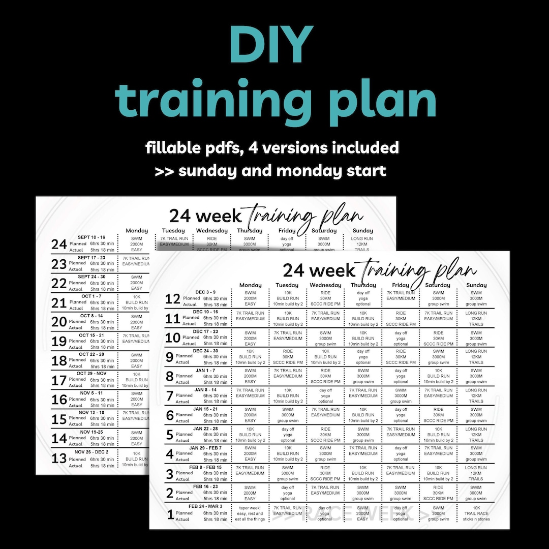 24-week Training Plan Template, Self Coached Athlete, Endurance Race ...