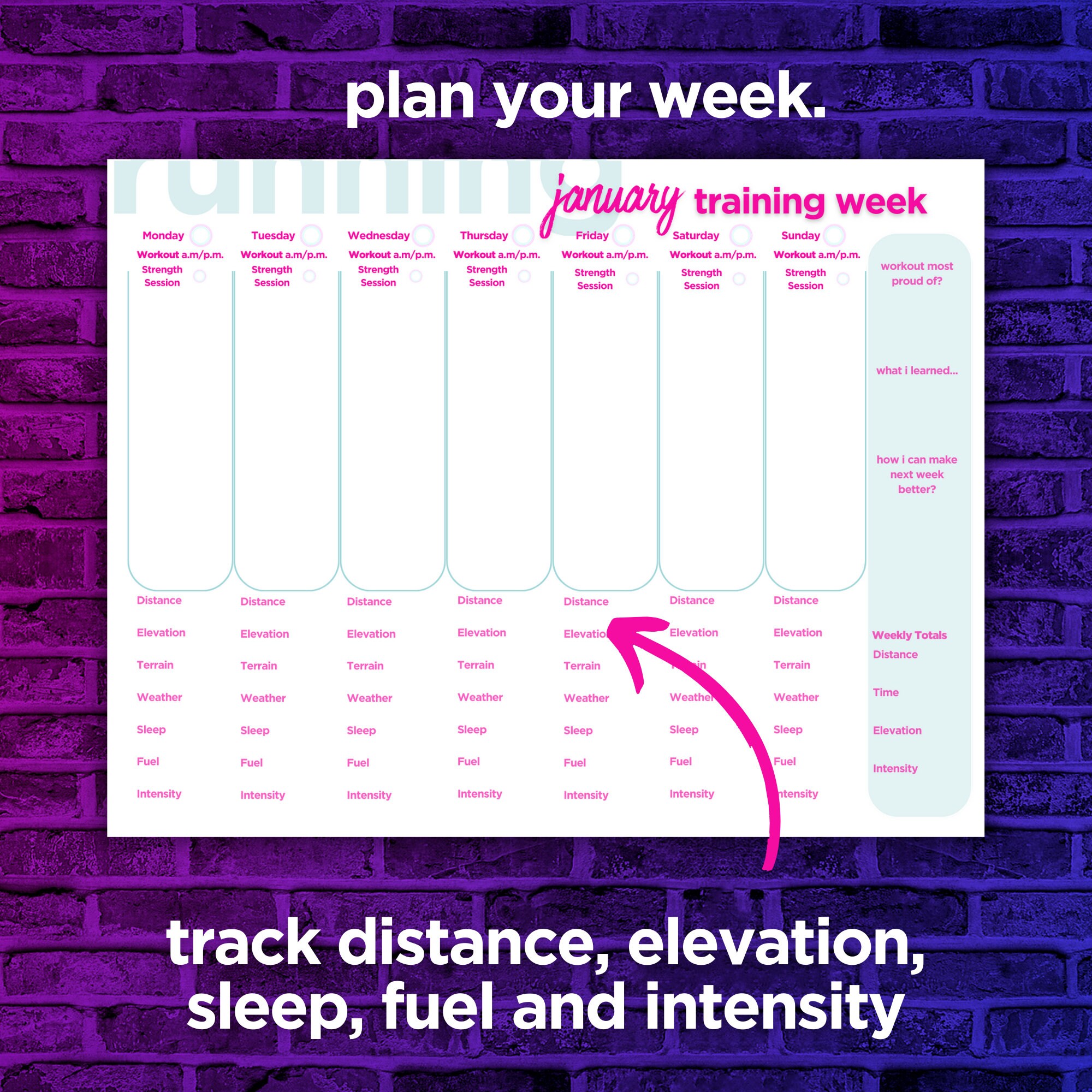 Weekly Running Planner, Yearly Running Distance Log, Weekly Run ...