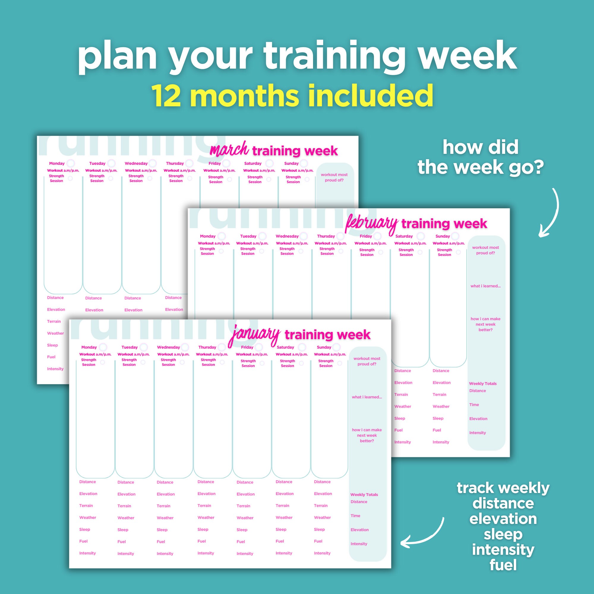 Beginner Running Log, Running Planner, Running Calendar, Running ...