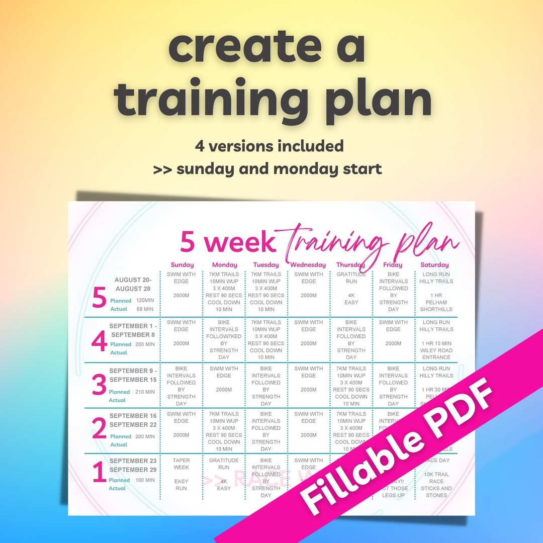 5-week Training Plan Schedule 5k 8k 10k Half Marathon - Etsy