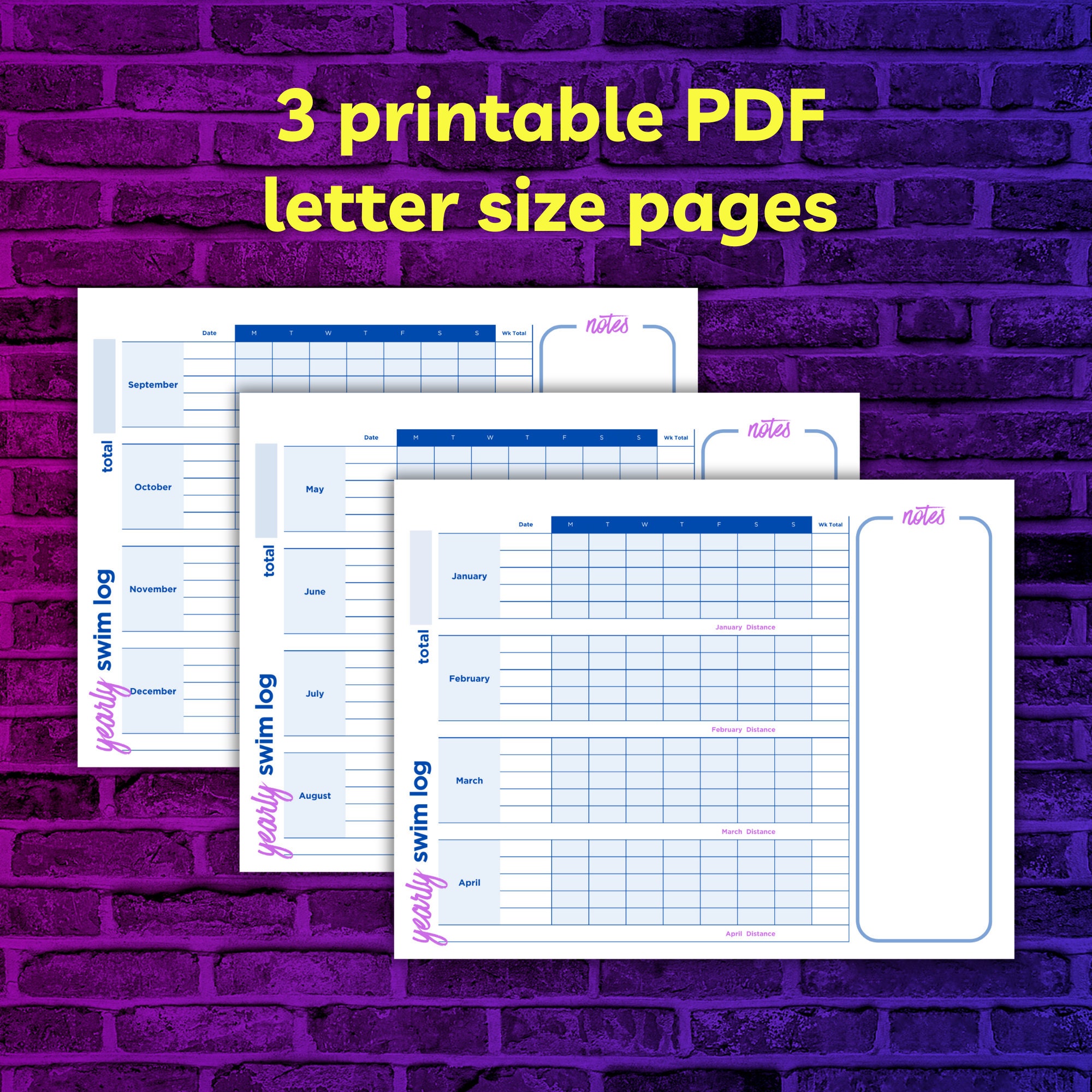 Yearly Swim Log, Endurance Swim Tracker, Swim Mileage for a Year ...
