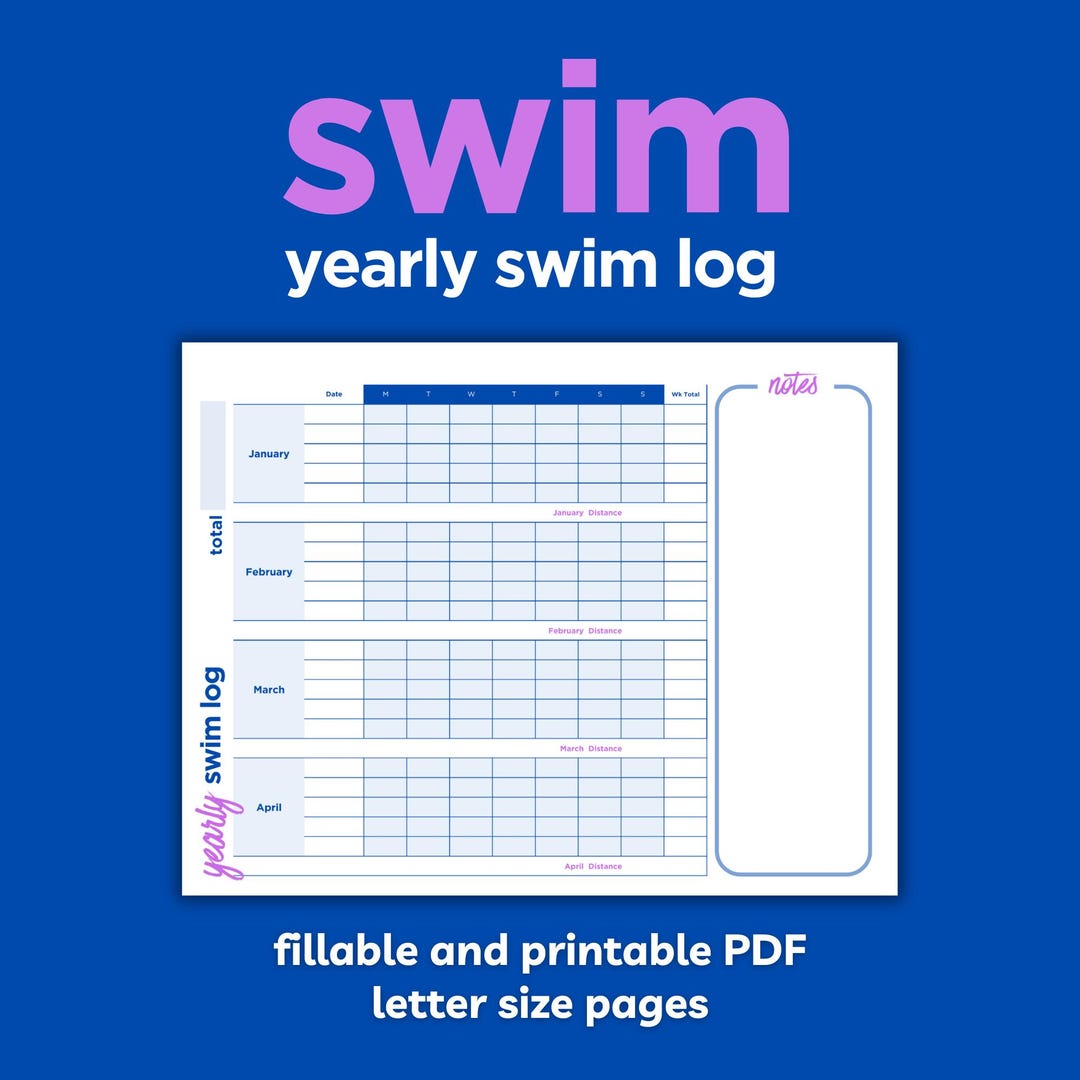 Yearly Swim Log, Fillable PDF Training Tracker - Etsy