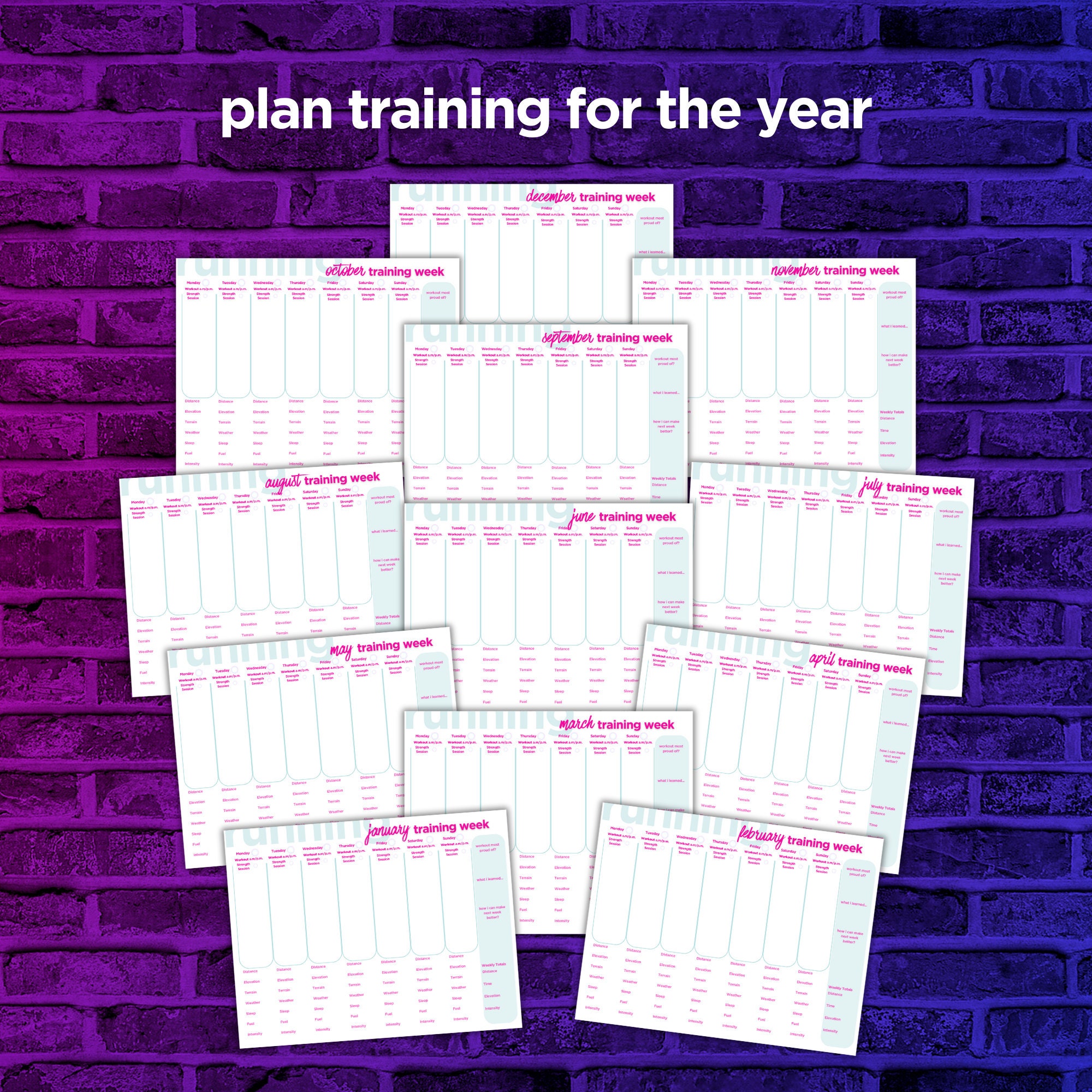 Weekly Running Planner, Yearly Running Distance Log, Weekly Run ...