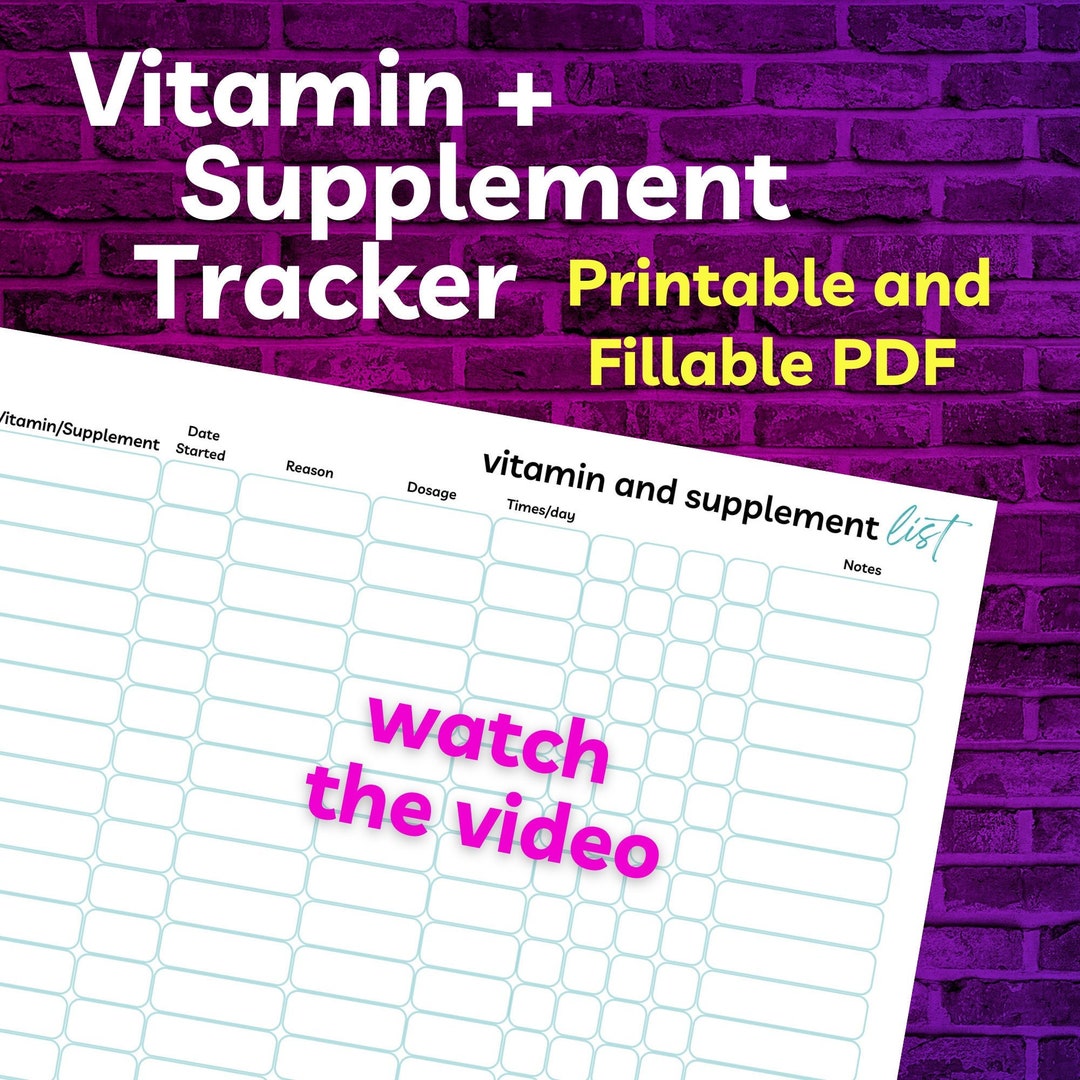 Editable Daily Vitamin and Supplement Tracker Vitamin List - Etsy