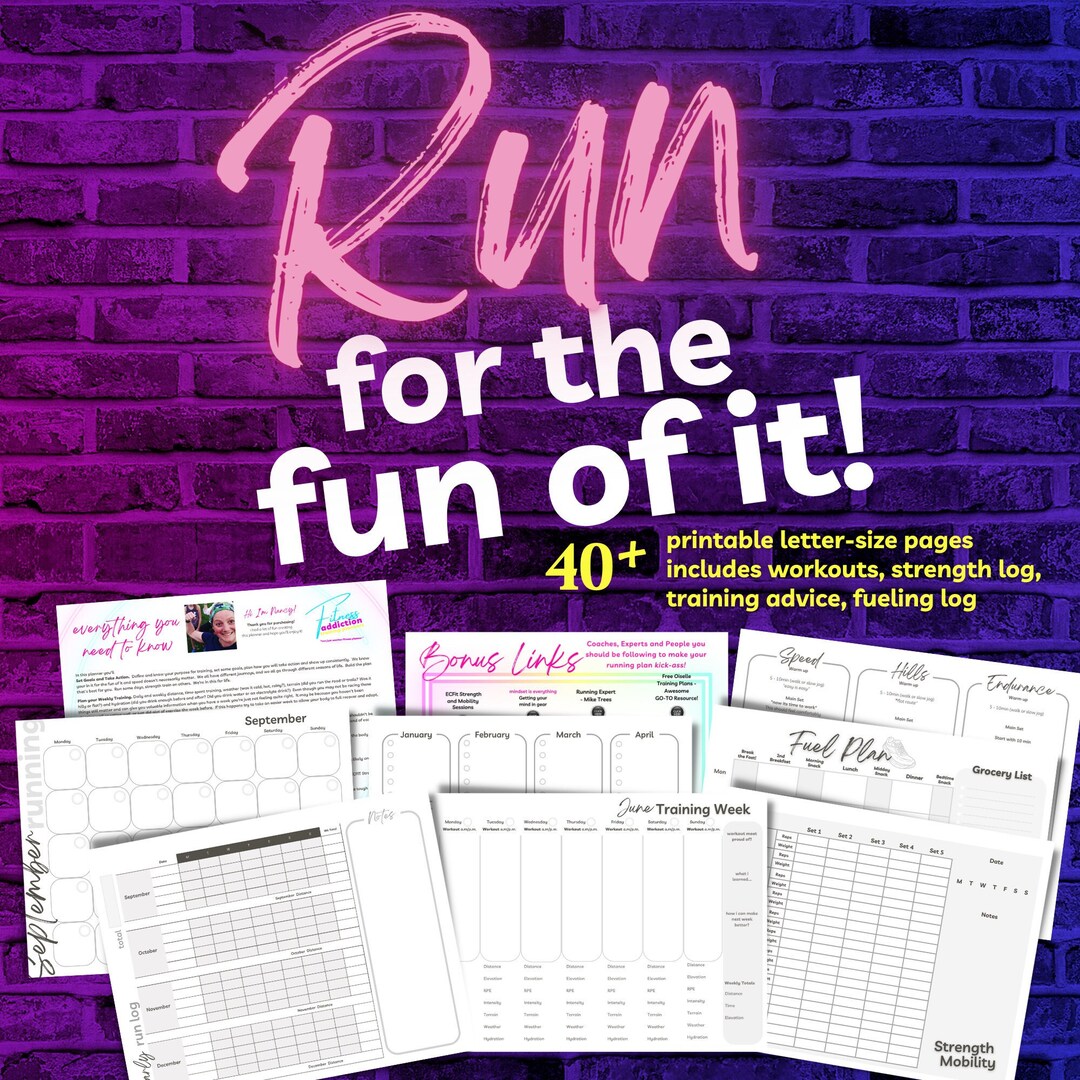 Run Planner, Printable Running Log, Includes Run Workouts, Running ...