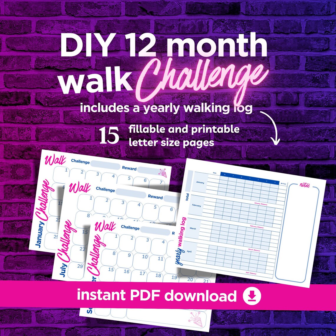 30 Day Walking Challenge Template, Walking Log Template, Indoor Walking ...