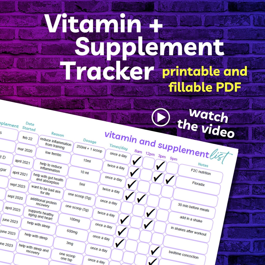 Cyclists Vitamin and Supplement Tracker, Athlete Vitamin Log, Vitamin ...