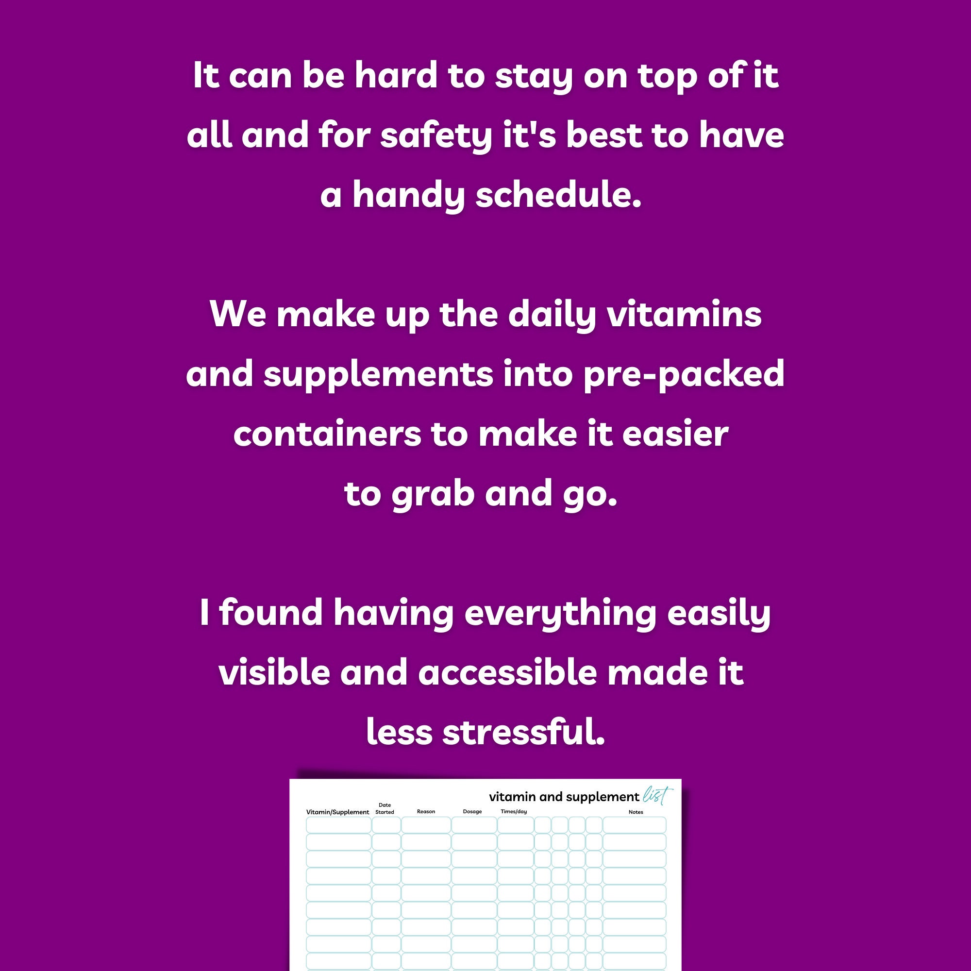 Editable Daily Vitamin and Supplement Tracker, Vitamin List Fillable ...
