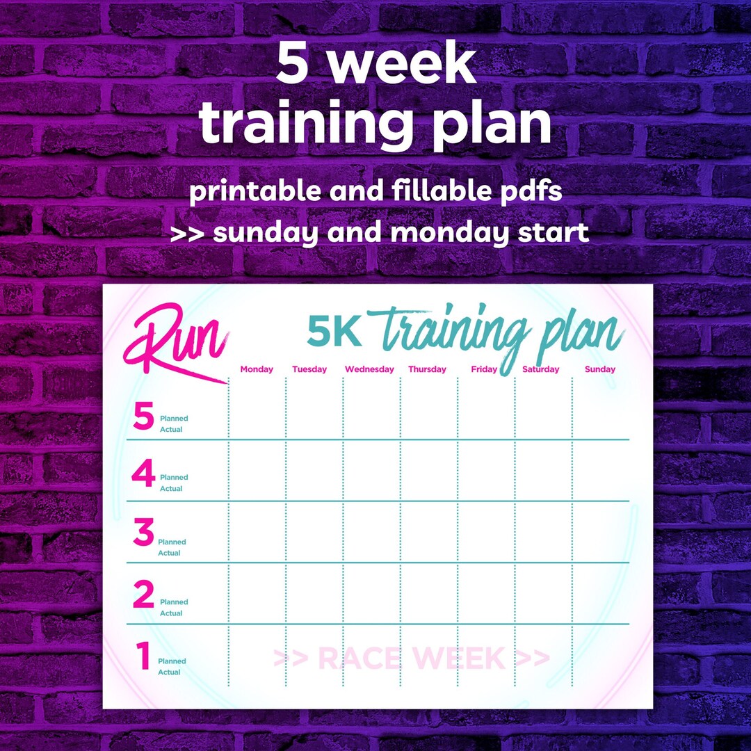 5 Week 5K Run, Training Plan Template, Self Coached Runner, Train for ...