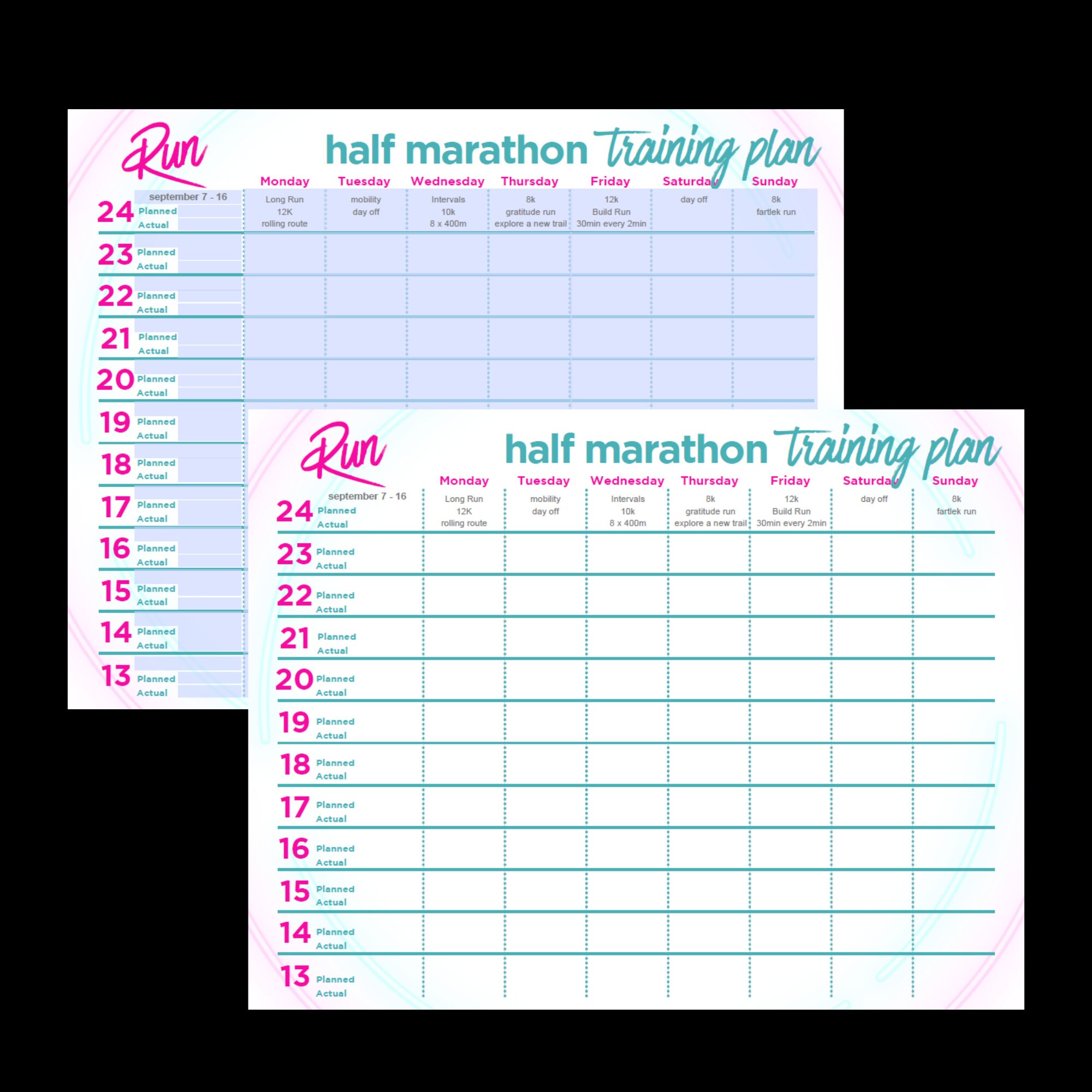 24 Week Half Marathon Training Plan Template, Train Half Marathon, Half ...
