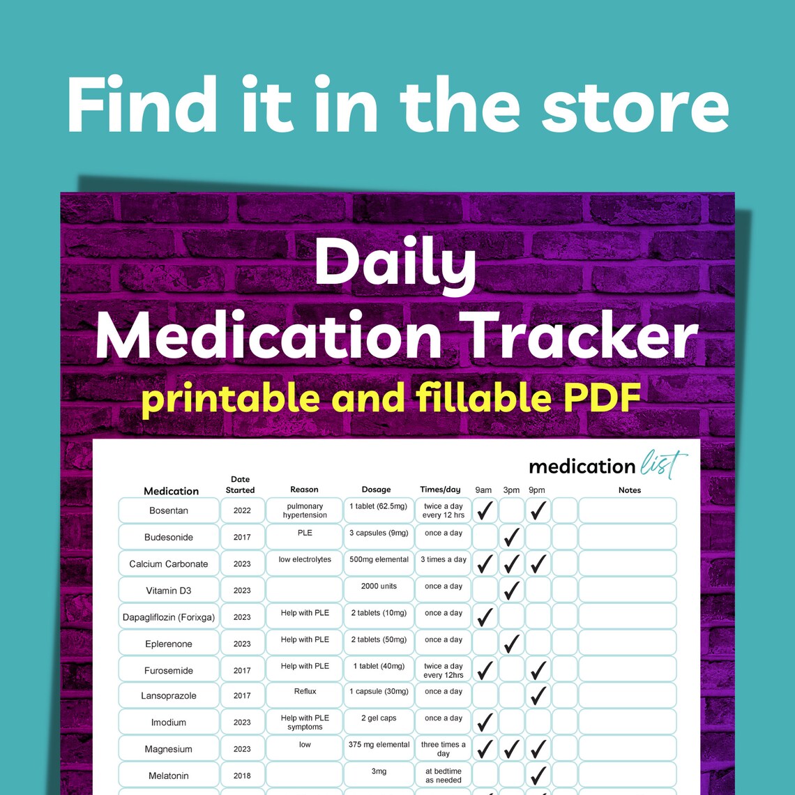 Editable Weekly Medication Log, Medication Tracker, Medication Fillable ...