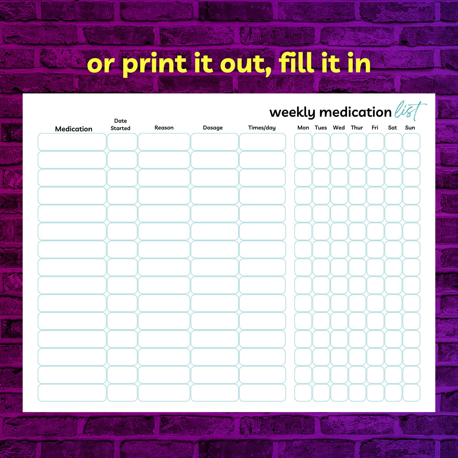 Editable Weekly Medication Log, Medication Tracker, Medication Fillable ...