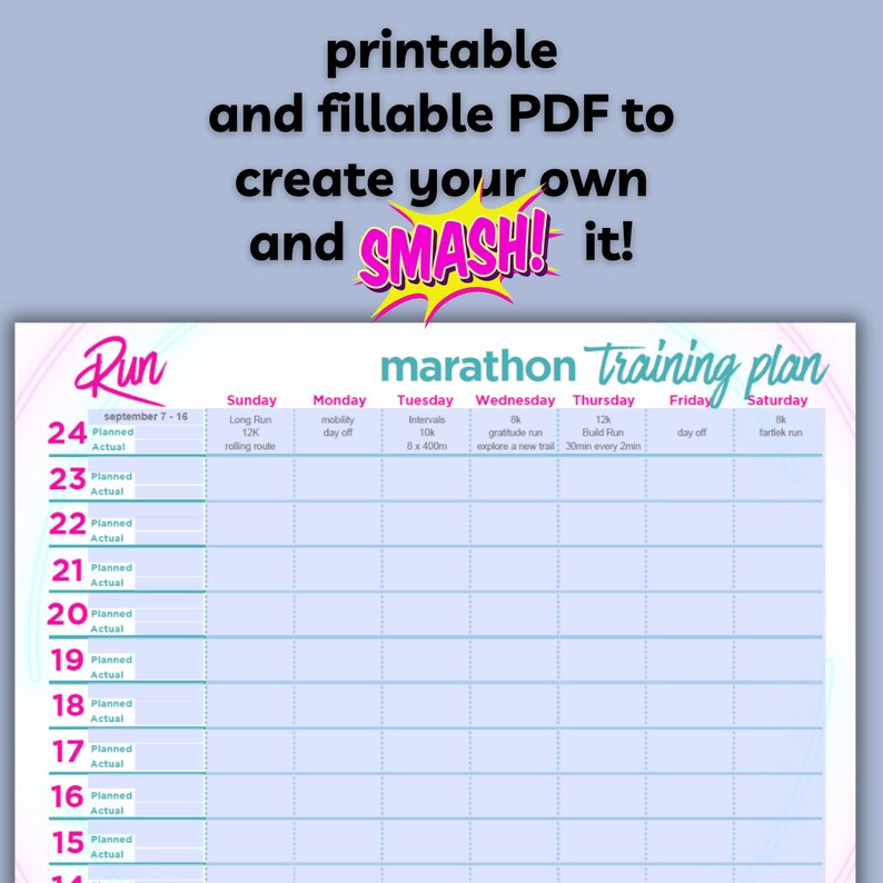 24 Week Marathon Training Plan Template, 6 Month Marathon Plan ...