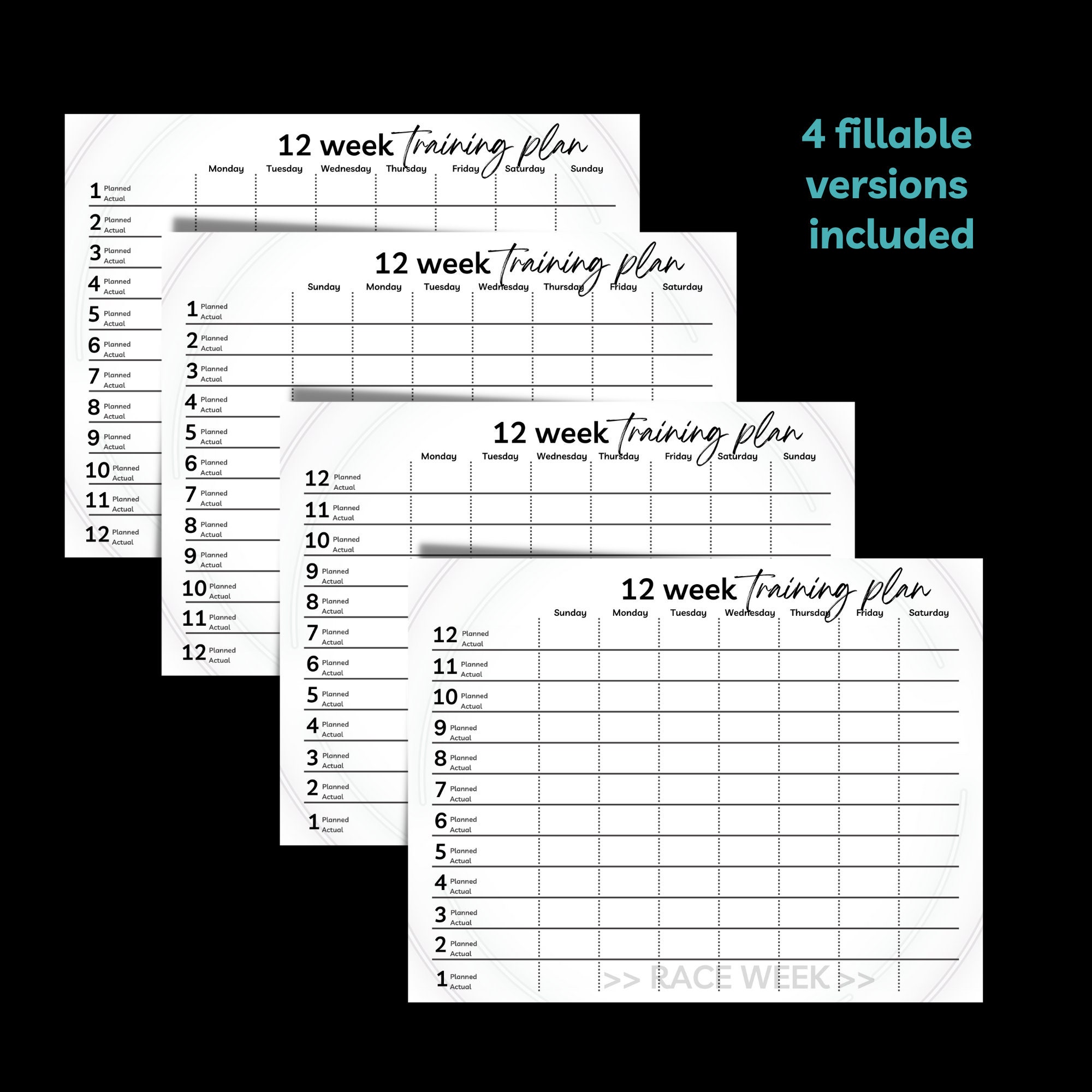 12-week Training Plan Template, Self Coached Athlete, Endurance Race ...