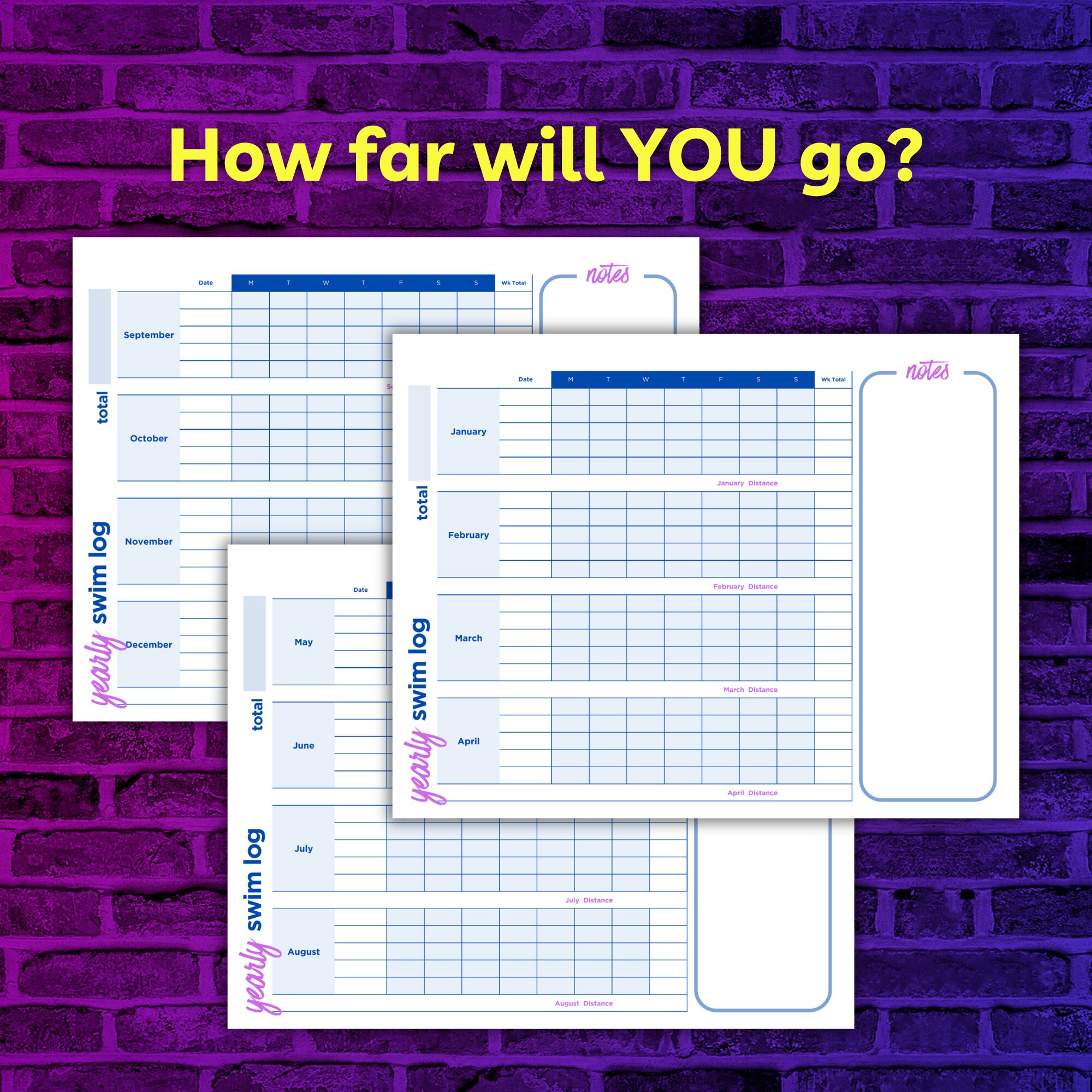 Yearly Swim Log, Endurance Swim Tracker, Swim Mileage for a Year ...