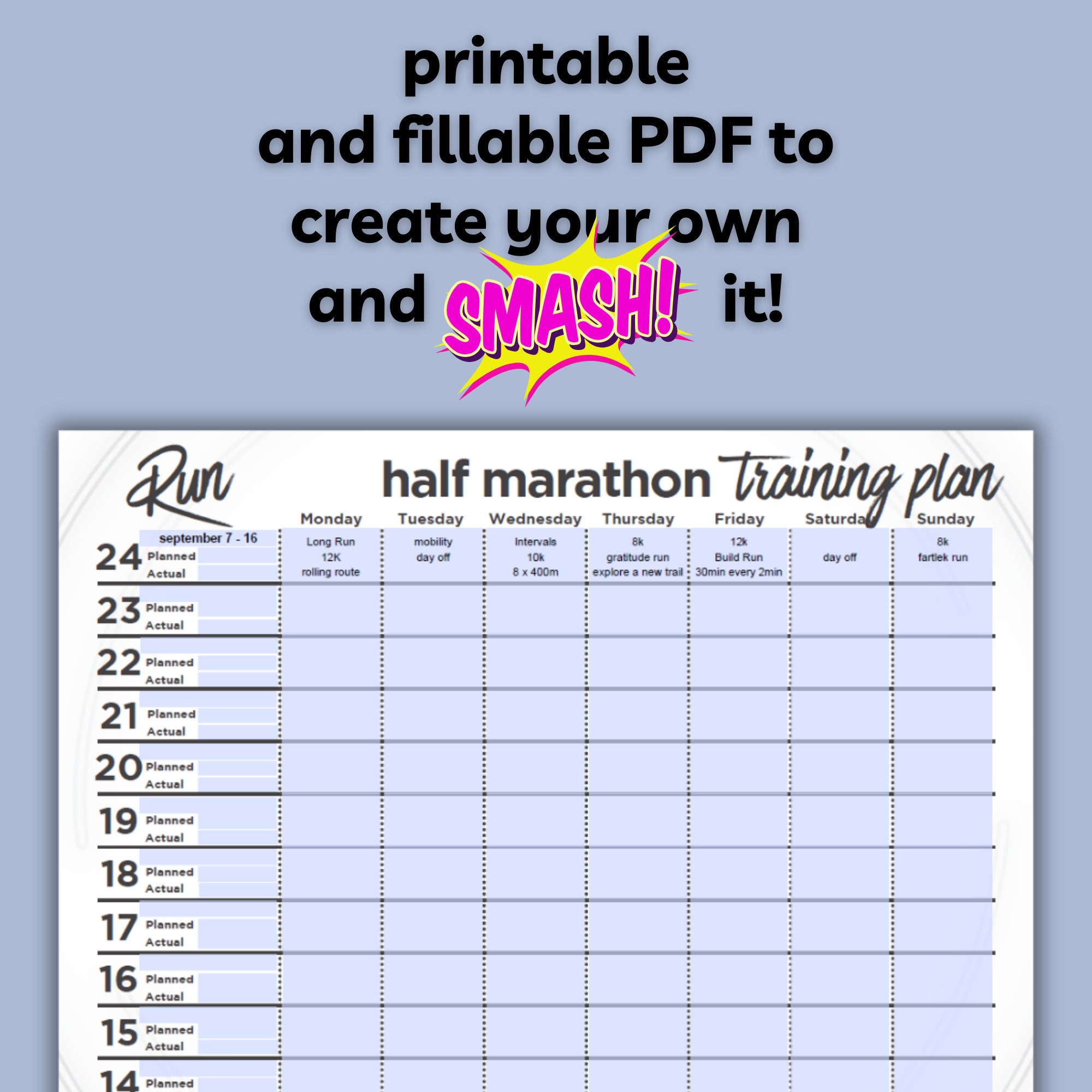 24 Week Half Marathon, Training Plan Template, Train Half Marathon ...