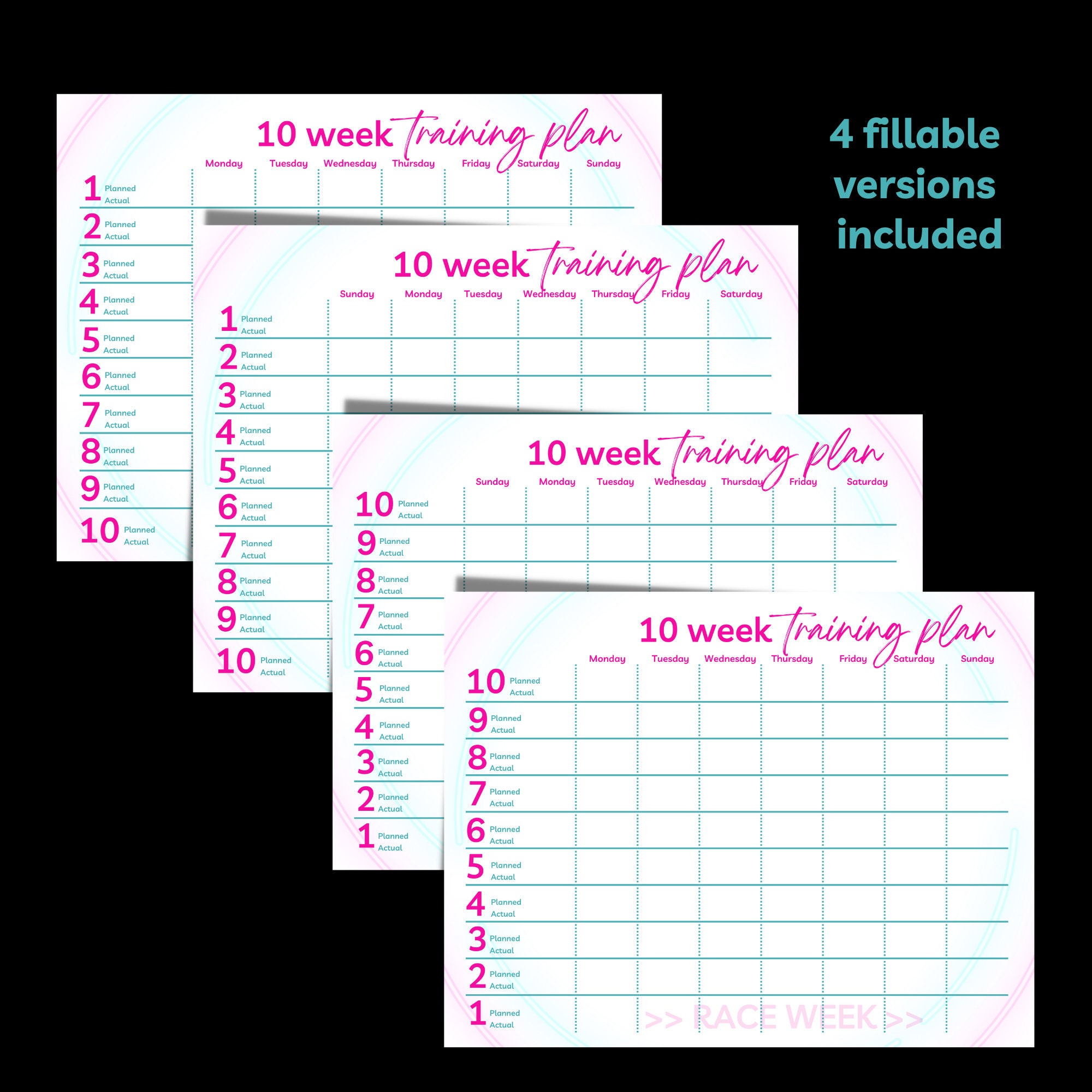 10-week Training Plan Template, Self Coached Athlete, Endurance Race ...