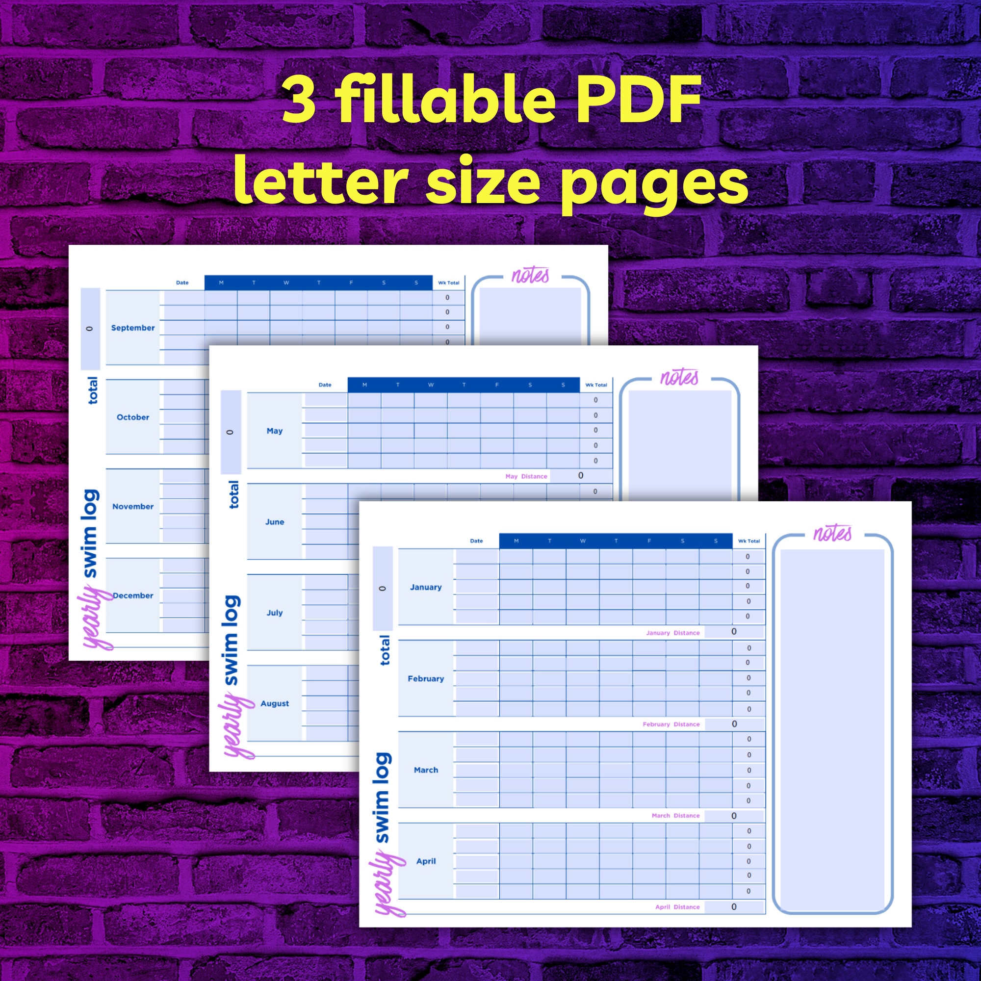 Yearly Swim Log, Endurance Swim Tracker, Swim Mileage for a Year ...