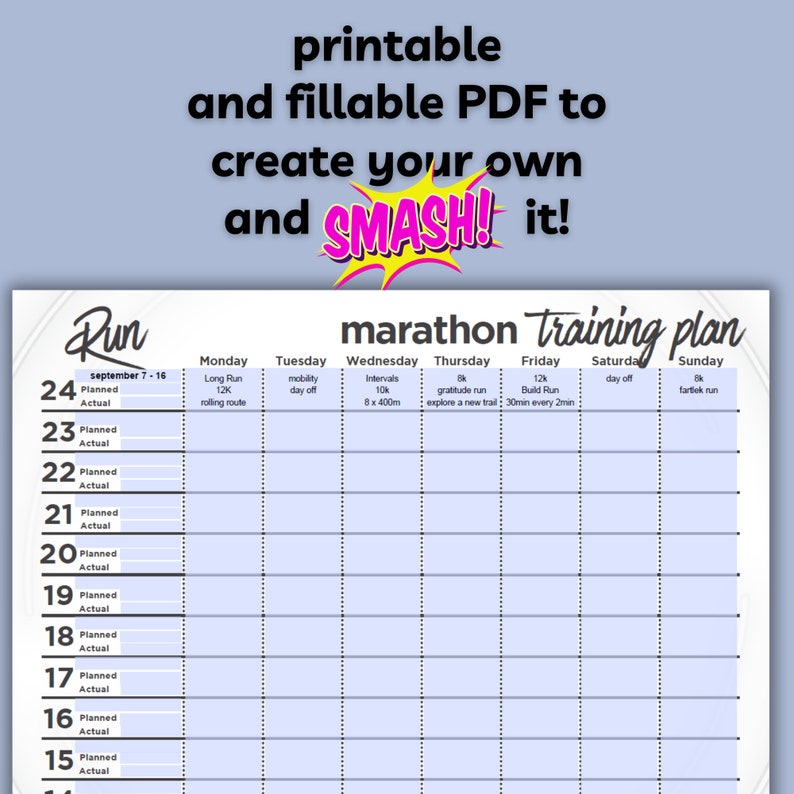 24 Week Marathon Training Plan Template, 6 Month Marathon Plan ...