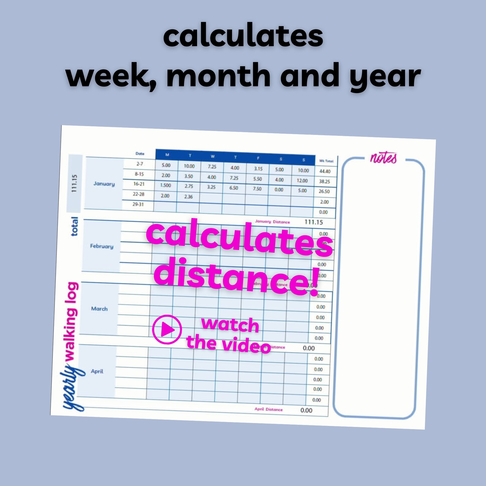 Monthly Walking Log Chart, Walking Tracker, Walking Challenge, 30-day ...