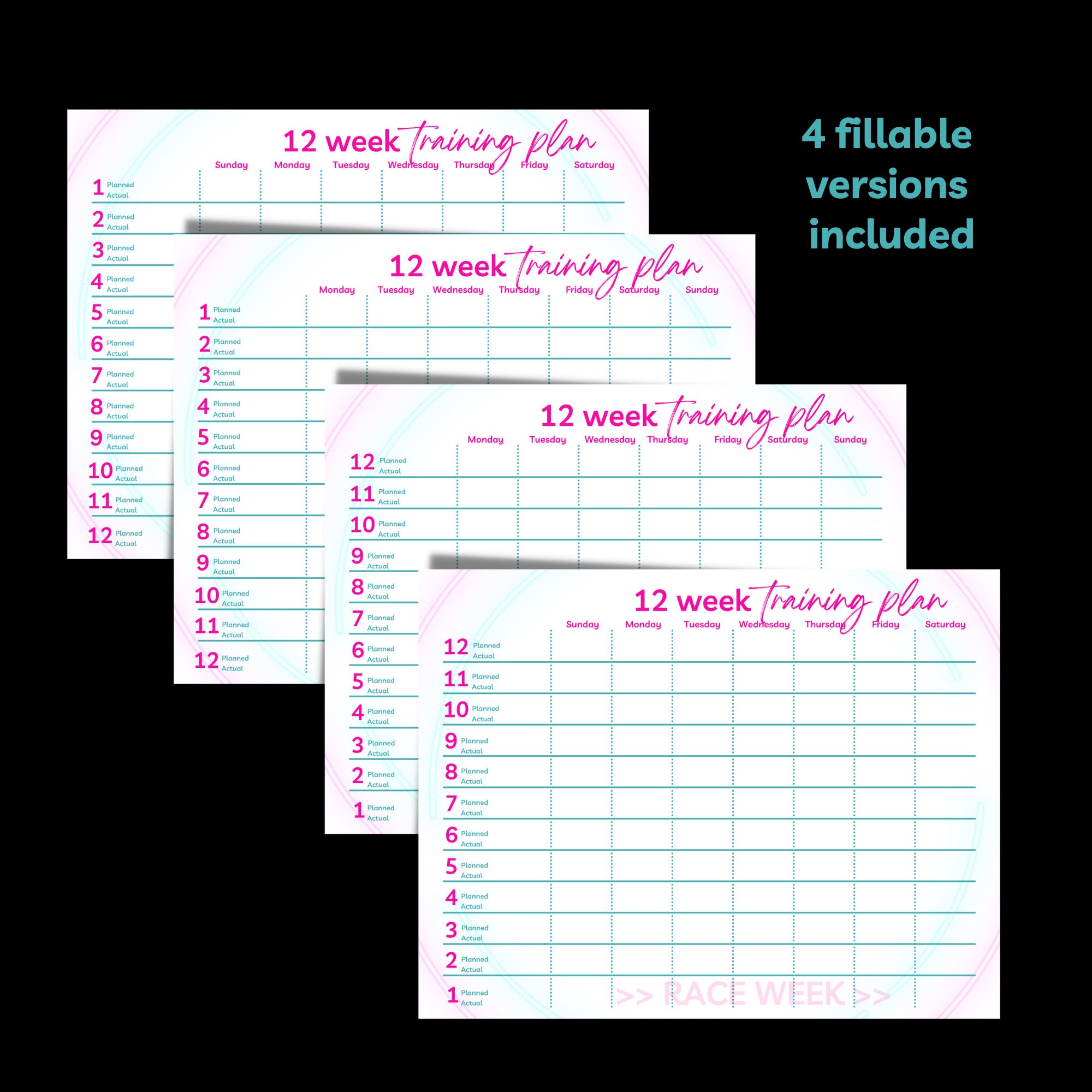 12-week Training Plan Template, Self Coached Athlete, Endurance Race ...