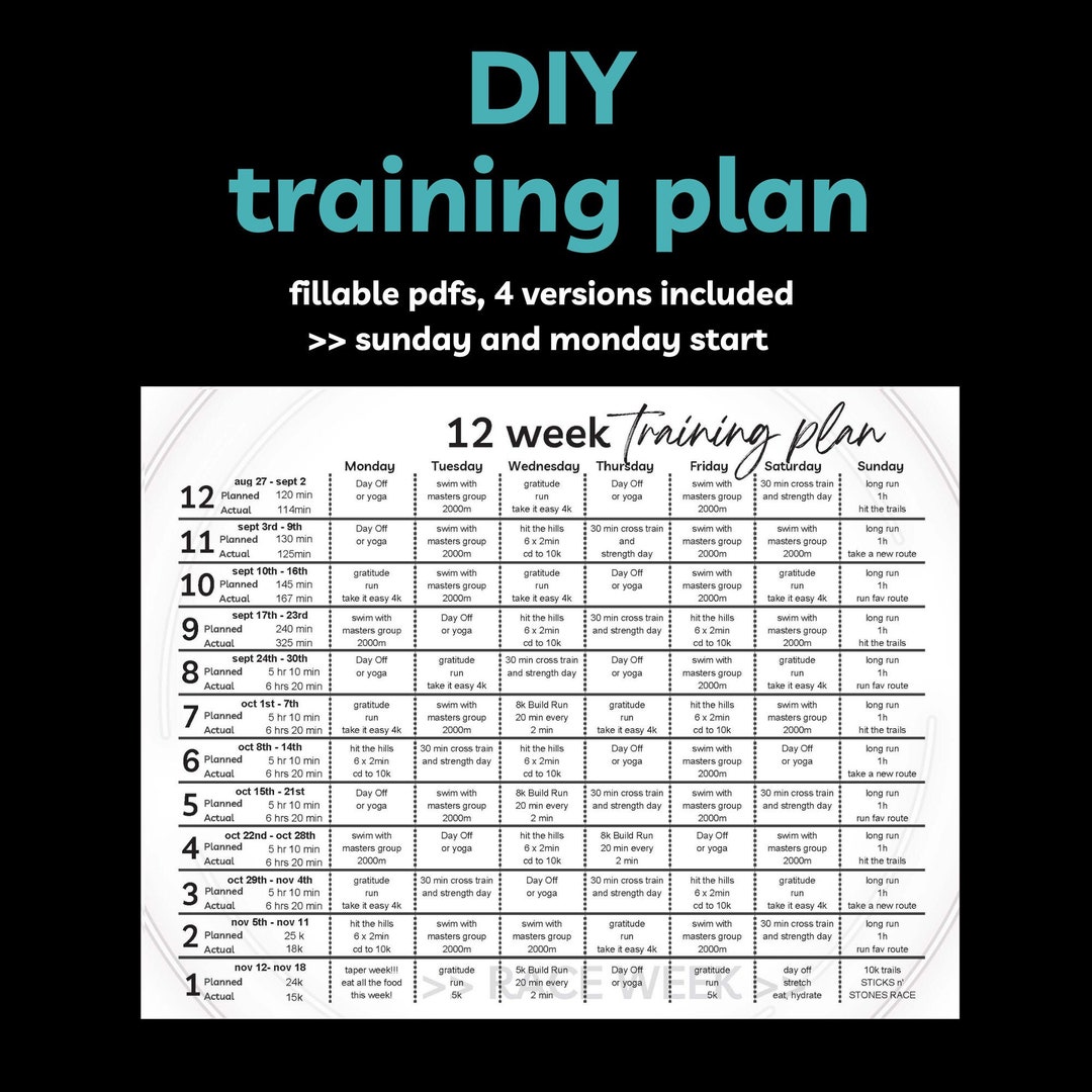 12-week Training Plan Template, Self Coached Athlete, Endurance Race ...