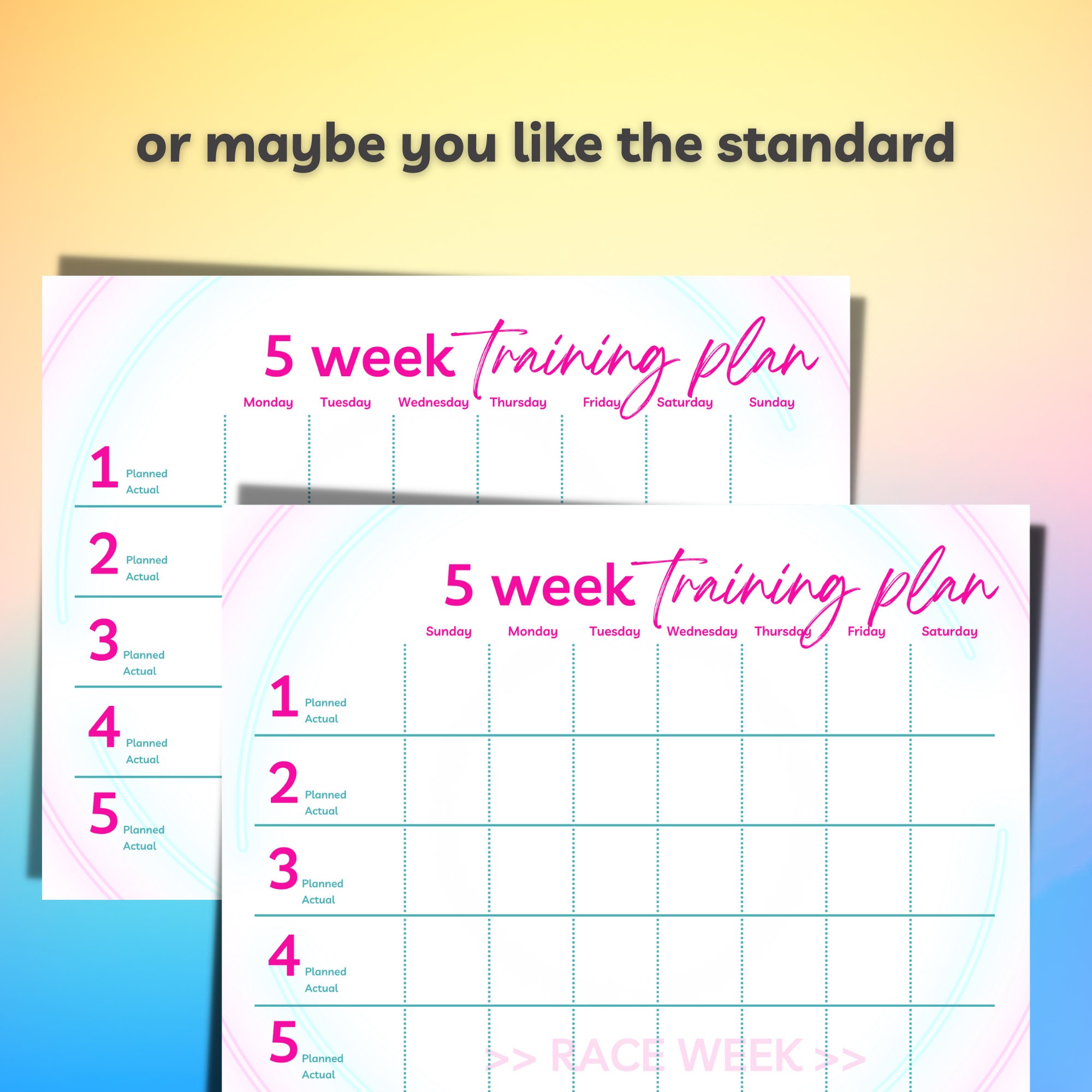 5-week Training Plan Schedule 5k 8k 10k Half Marathon - Etsy