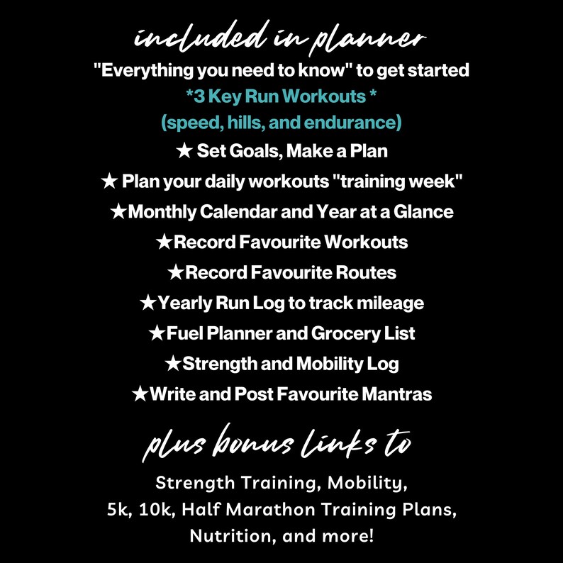 Run Planner, Printable Running Log, Includes Run Workouts, Running ...
