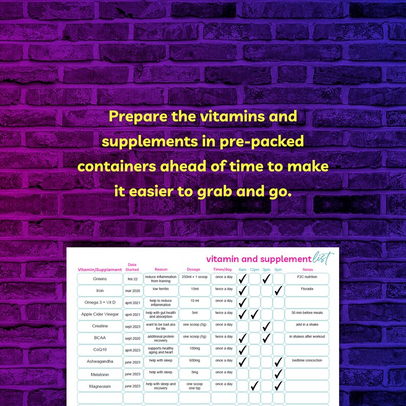 Daily Vitamin and Supplement Tracker, Vitamin List Fillable PDF ...