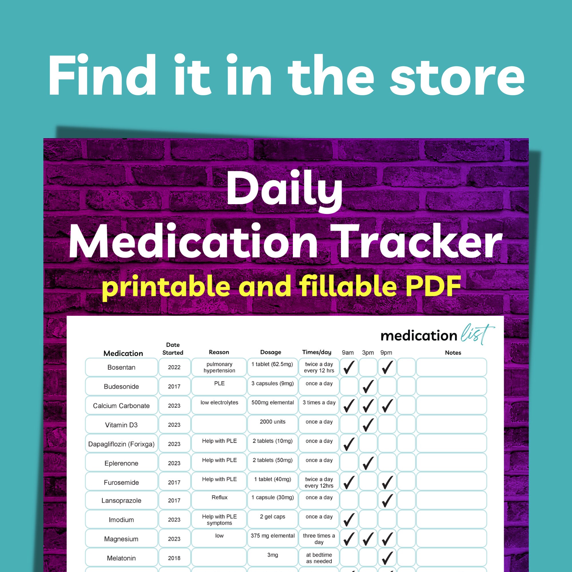 Editable Daily Vitamin and Supplement Tracker, Vitamin List Fillable ...