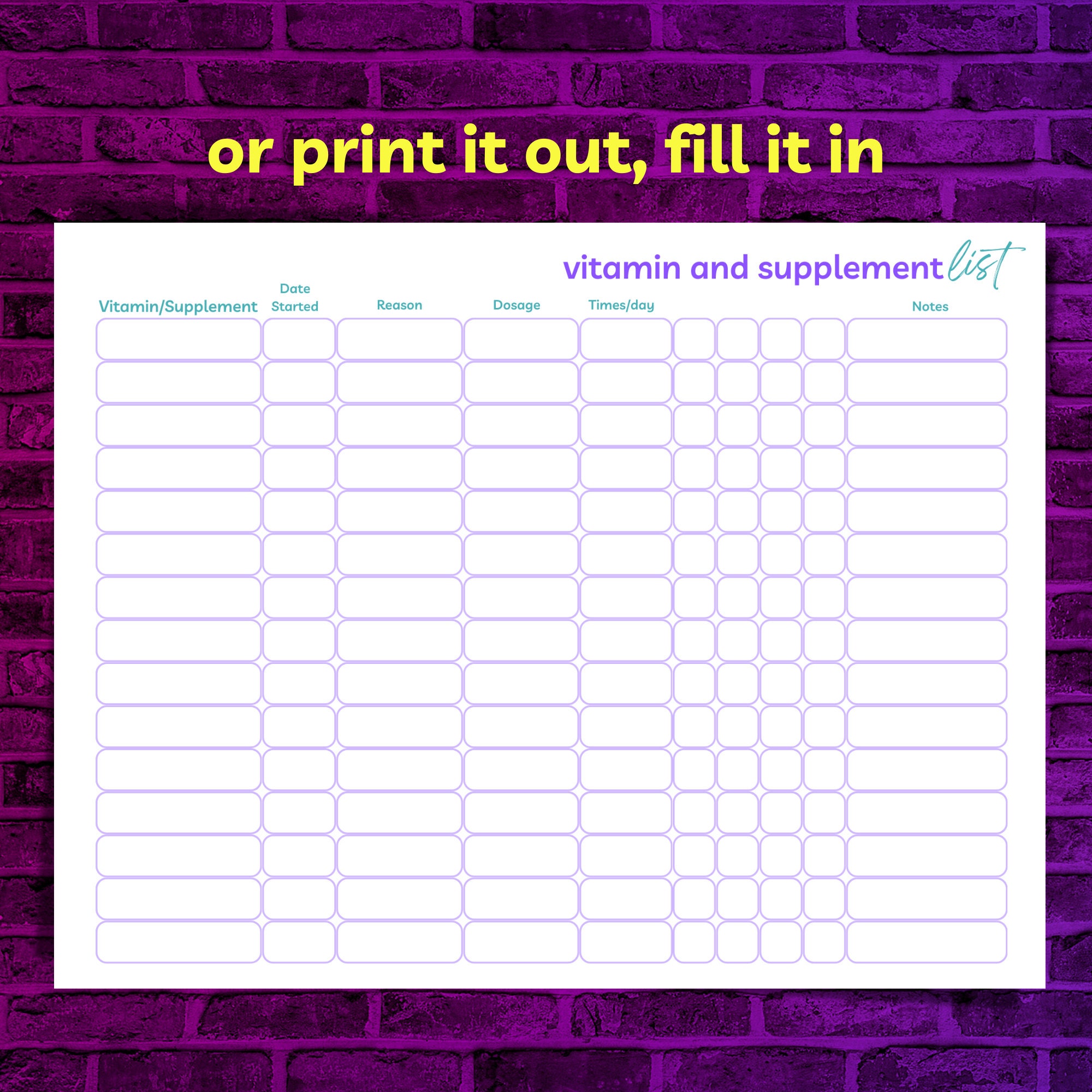 Cyclists Vitamin and Supplement Tracker, Athlete Vitamin Log, Vitamin ...