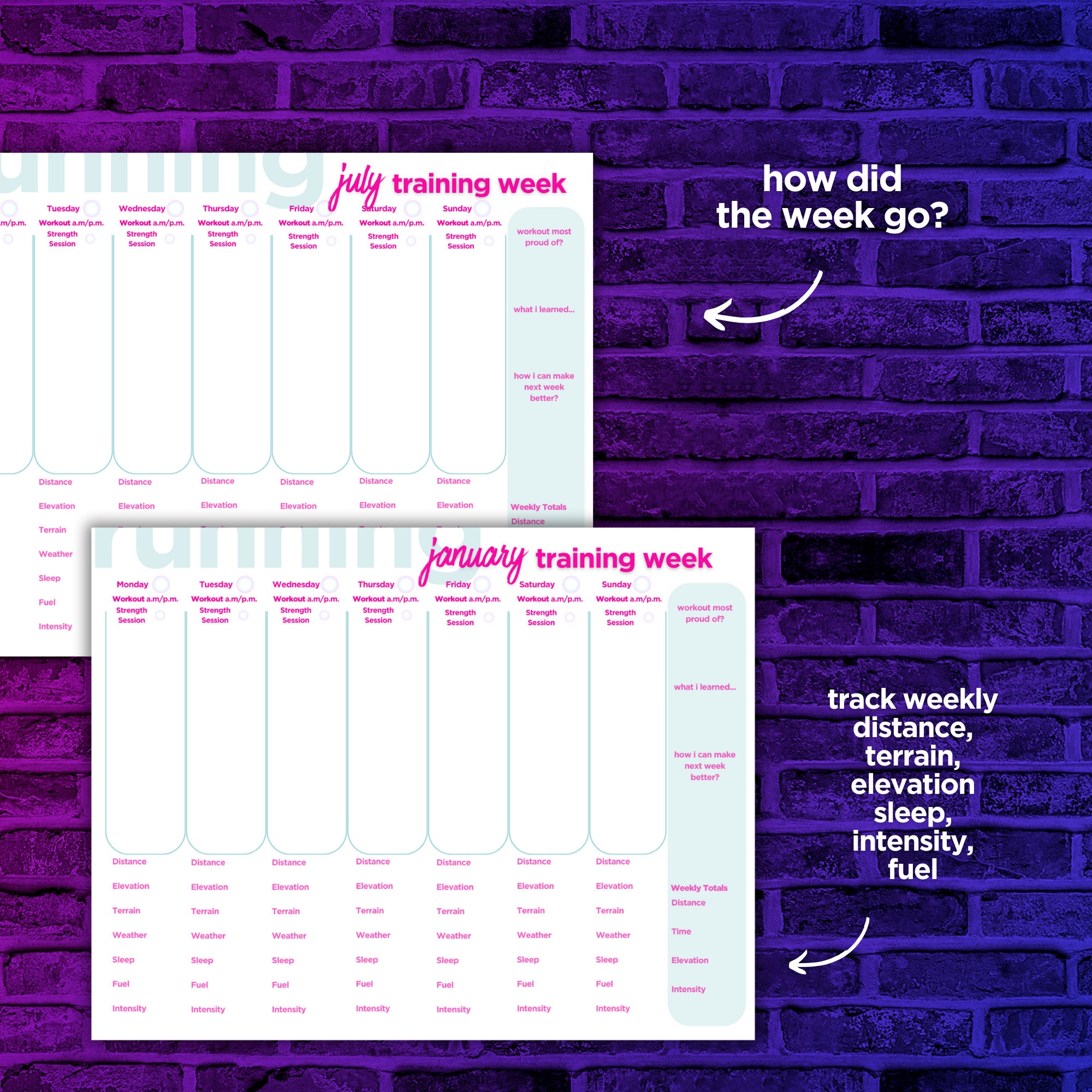 Weekly Running Planner, Yearly Running Distance Log, Weekly Run ...