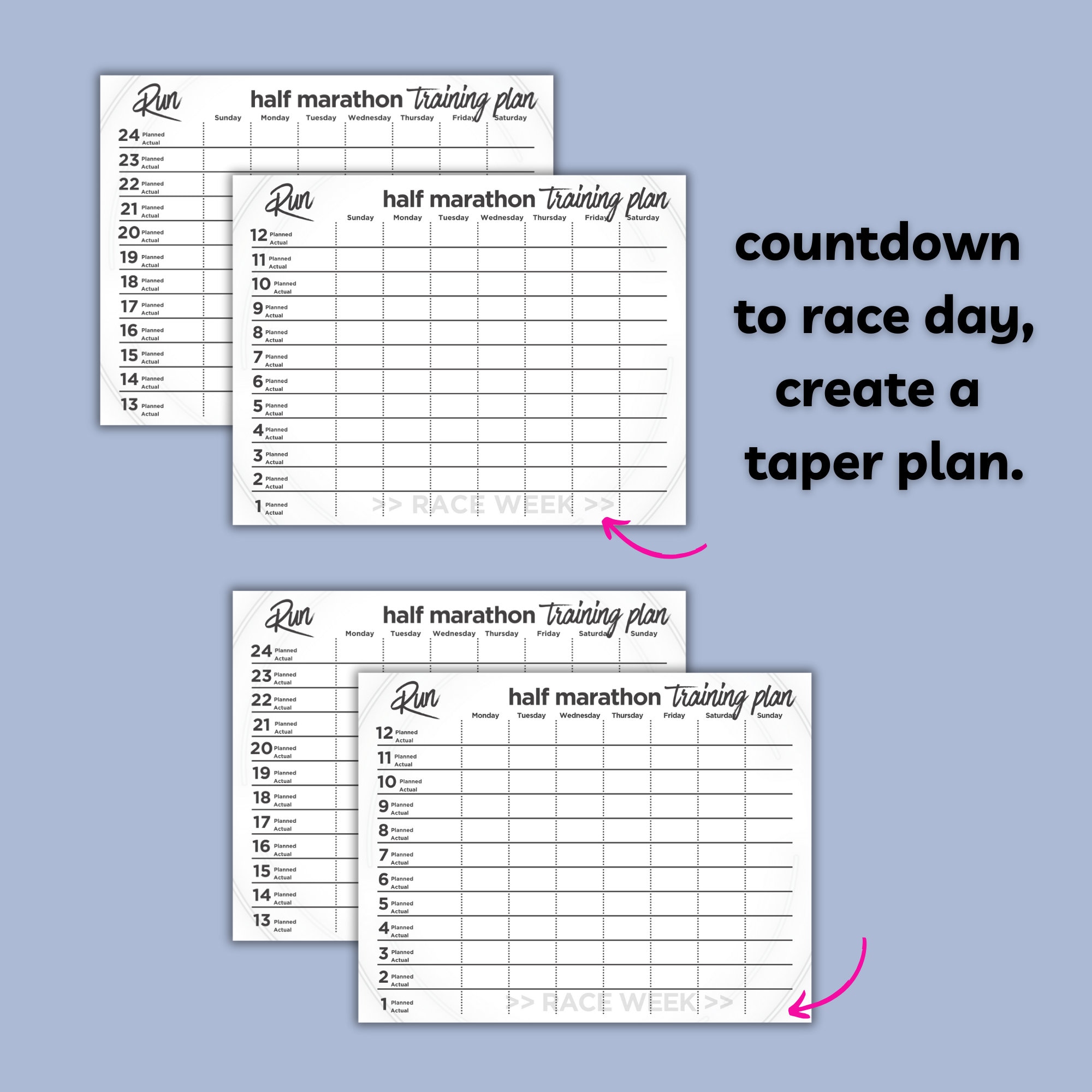 24-week Half Marathon Training Plan Template (printable and Fillable ...