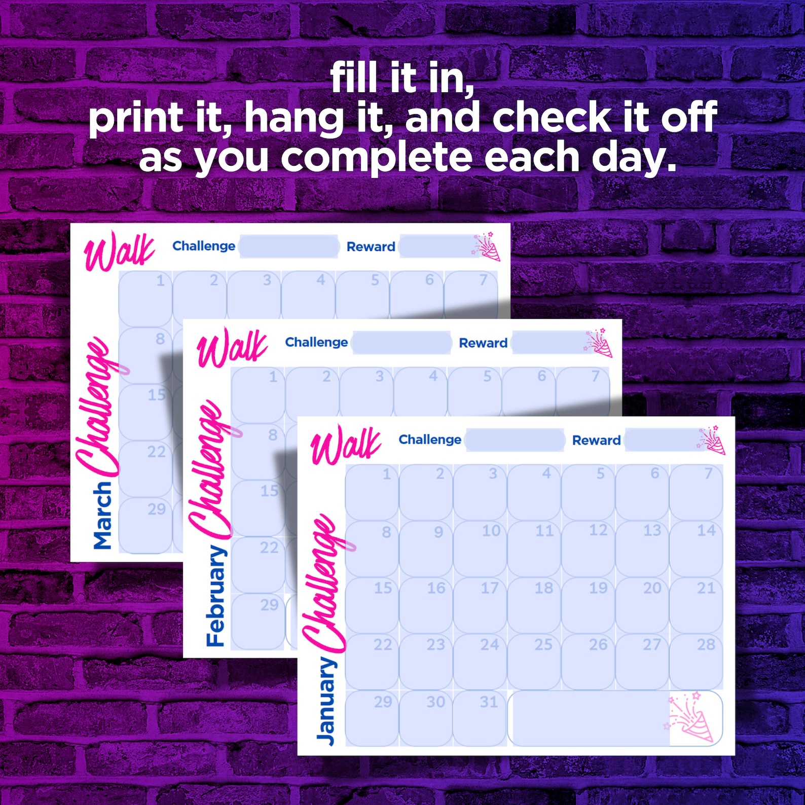 30 Day Walking Challenge Template, Walking Log Template, Indoor Walking ...