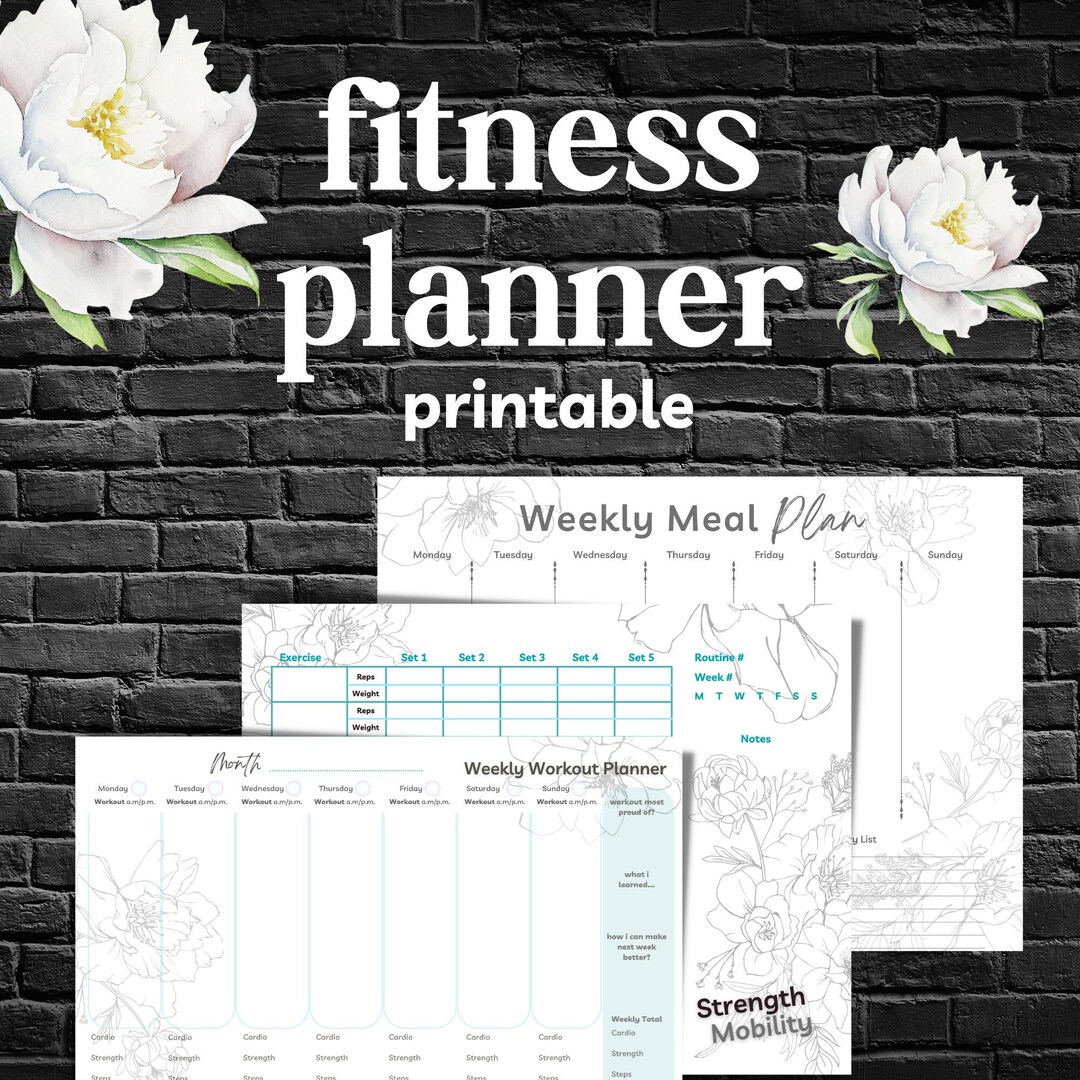 Printable Fitness Planner, Printable Workout and Strength Log, Food and ...