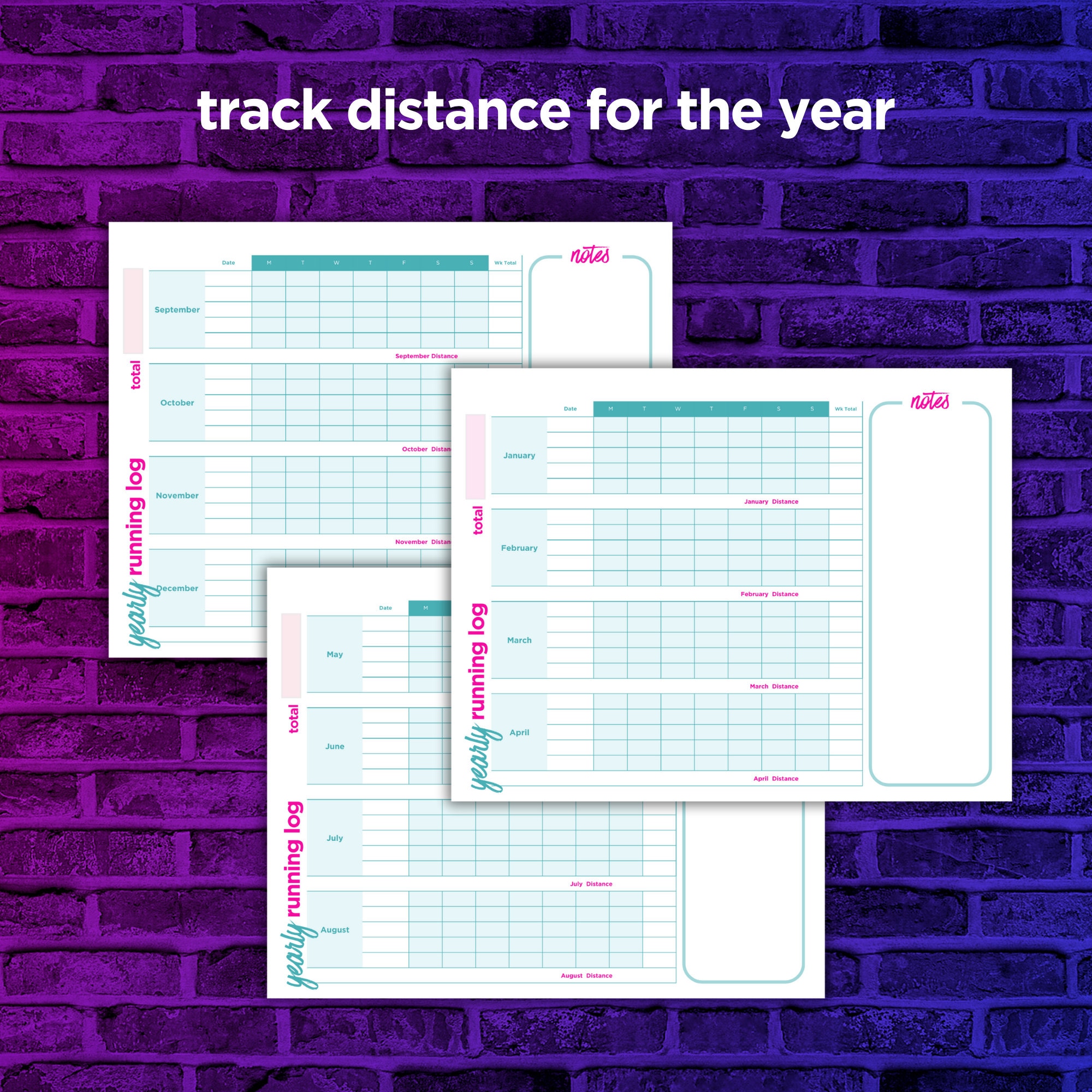 Weekly Running Planner, Yearly Running Distance Log, Weekly Run ...