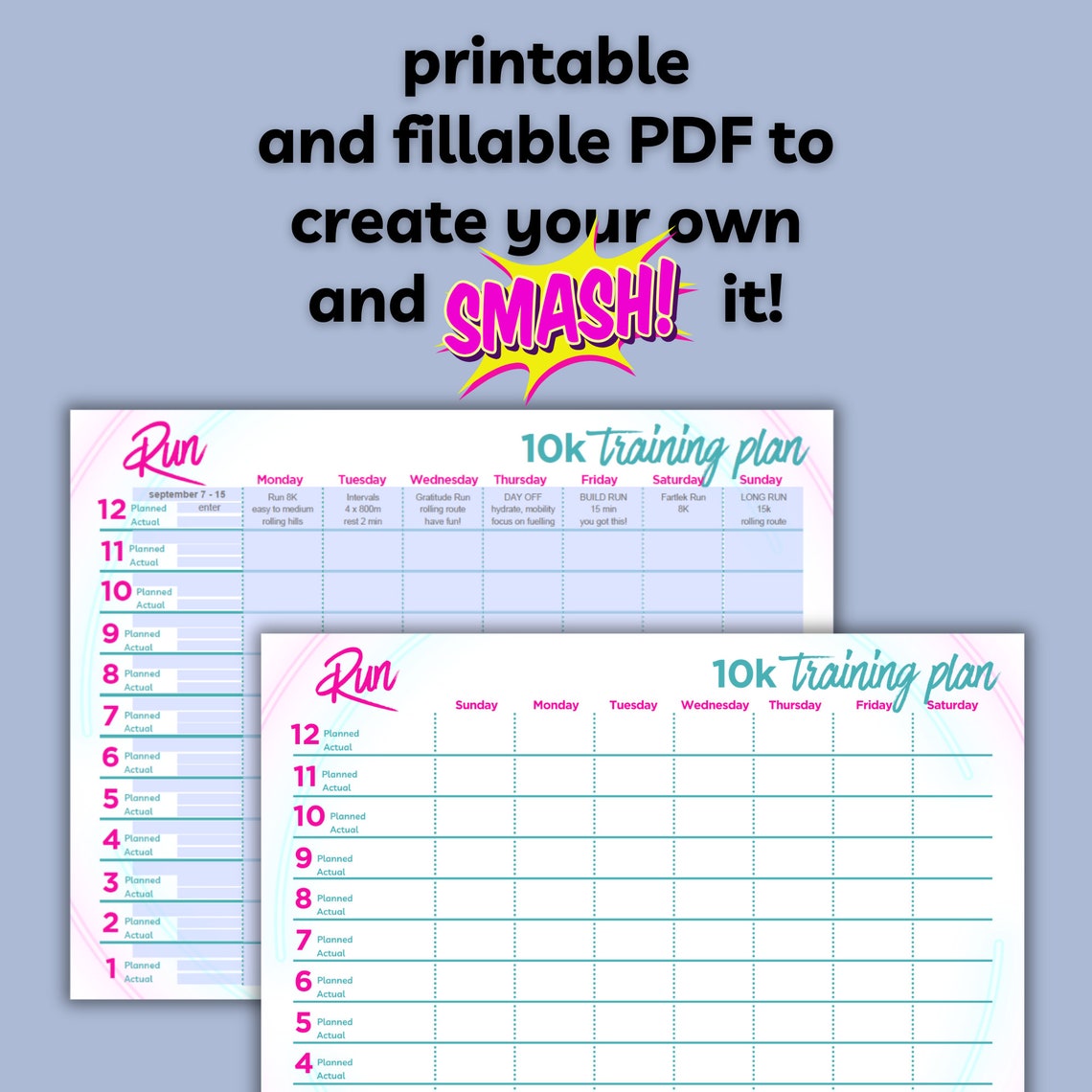 12 Week 10K Run, Training Plan Template, Self Coached Runner, Train 10K ...