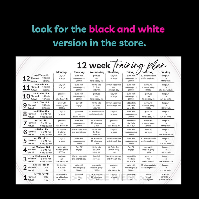 12-week Training Plan Template, Self Coached Athlete, Endurance Race ...