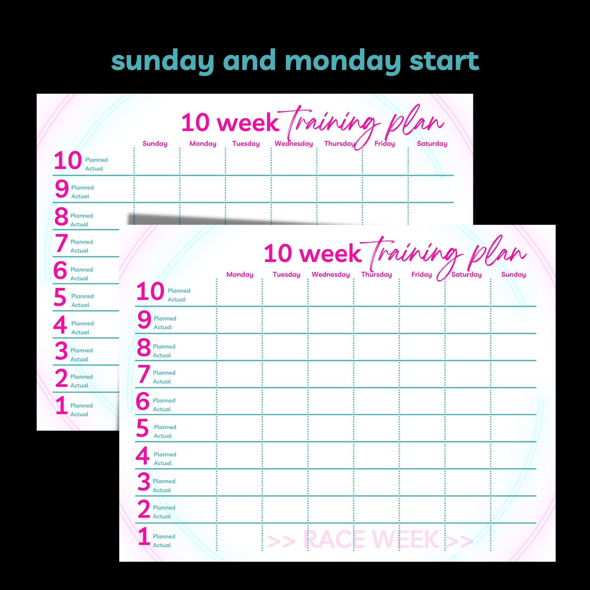 10 Week Training Blank Calendar