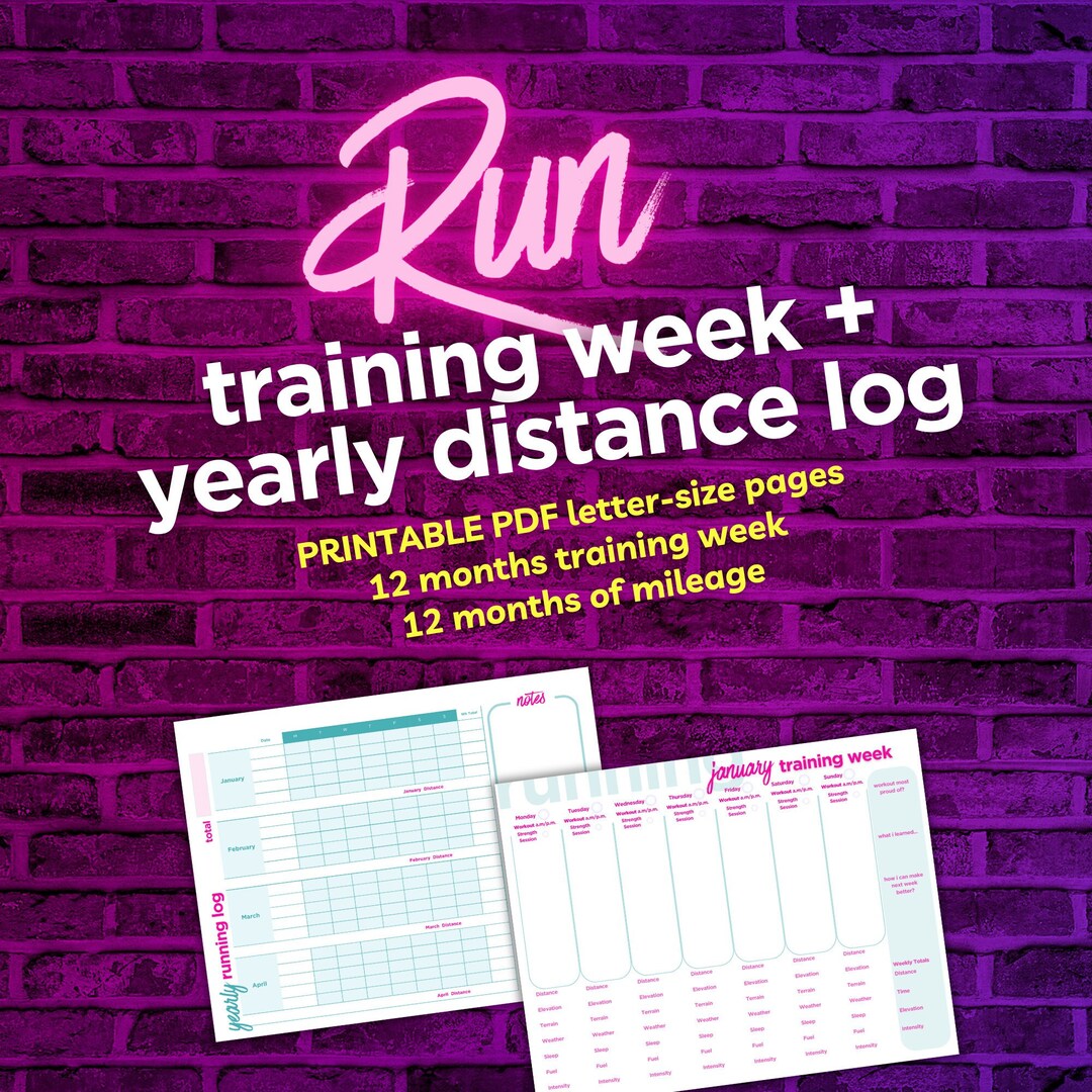 Weekly Running Planner, Yearly Running Distance Log, Weekly Run ...