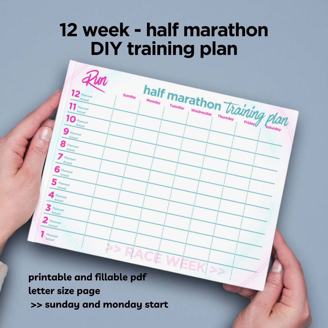 12 Week Half Marathon Training Plan Template (printable and Fillable ...