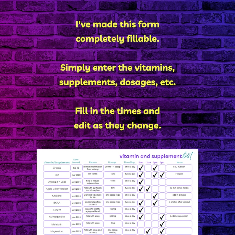 Cyclists Vitamin and Supplement Tracker, Athlete Vitamin Log, Vitamin ...