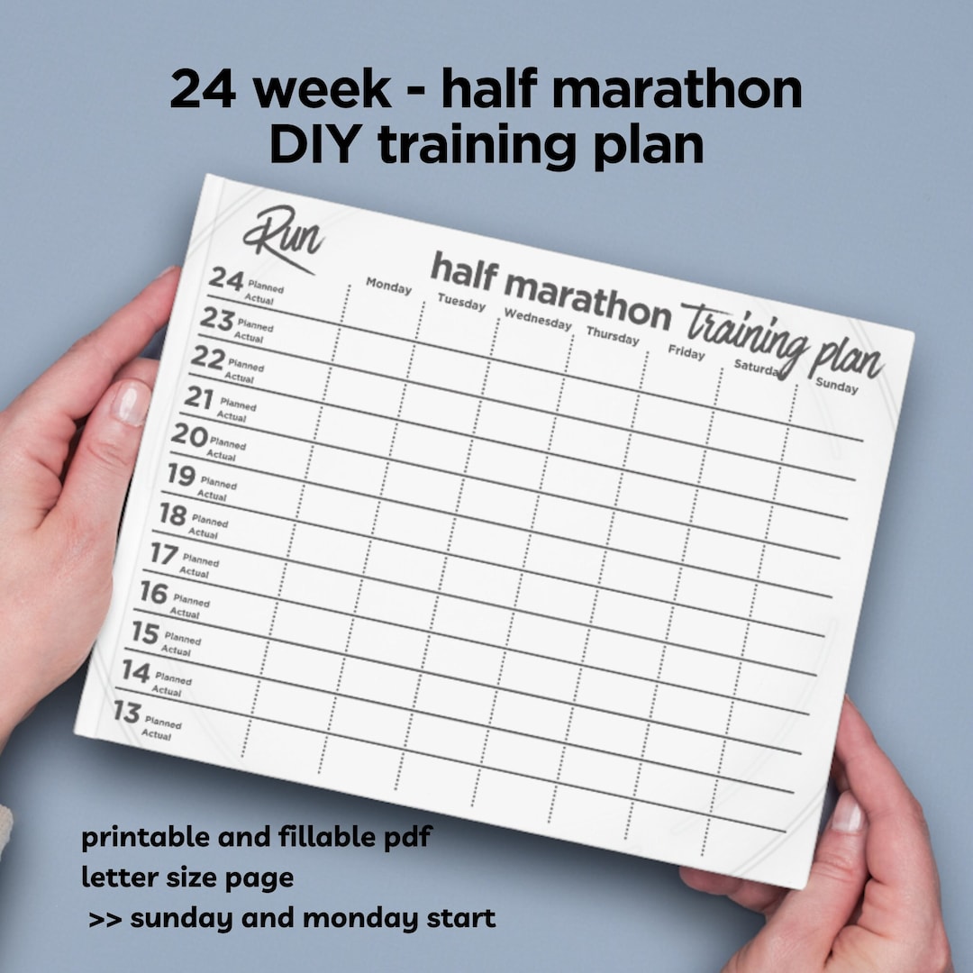 24-week Half Marathon Training Plan Template (printable and Fillable ...