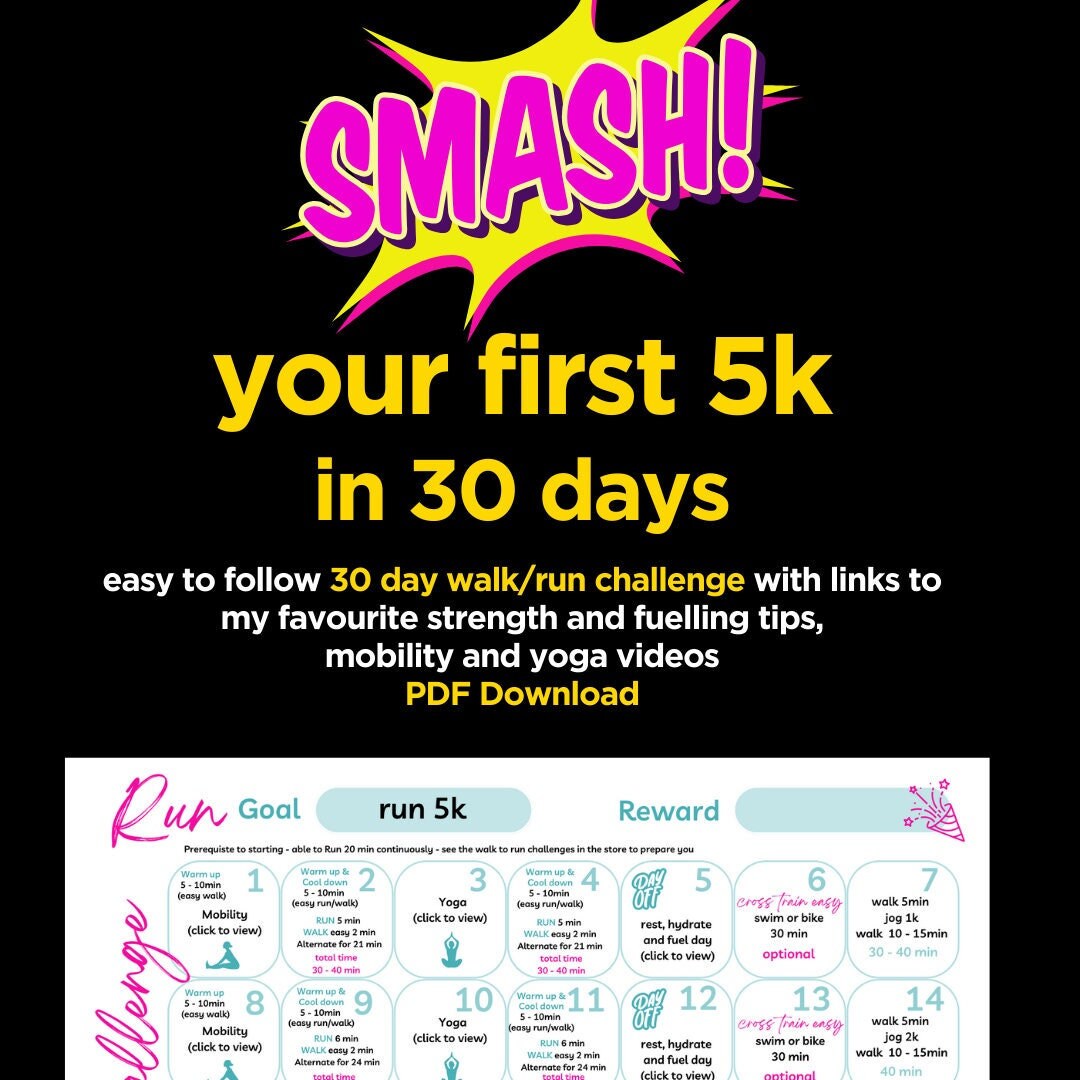 Run Your First 5K in 30 Days, Printable 5K Run Challenge, 5k Run for ...