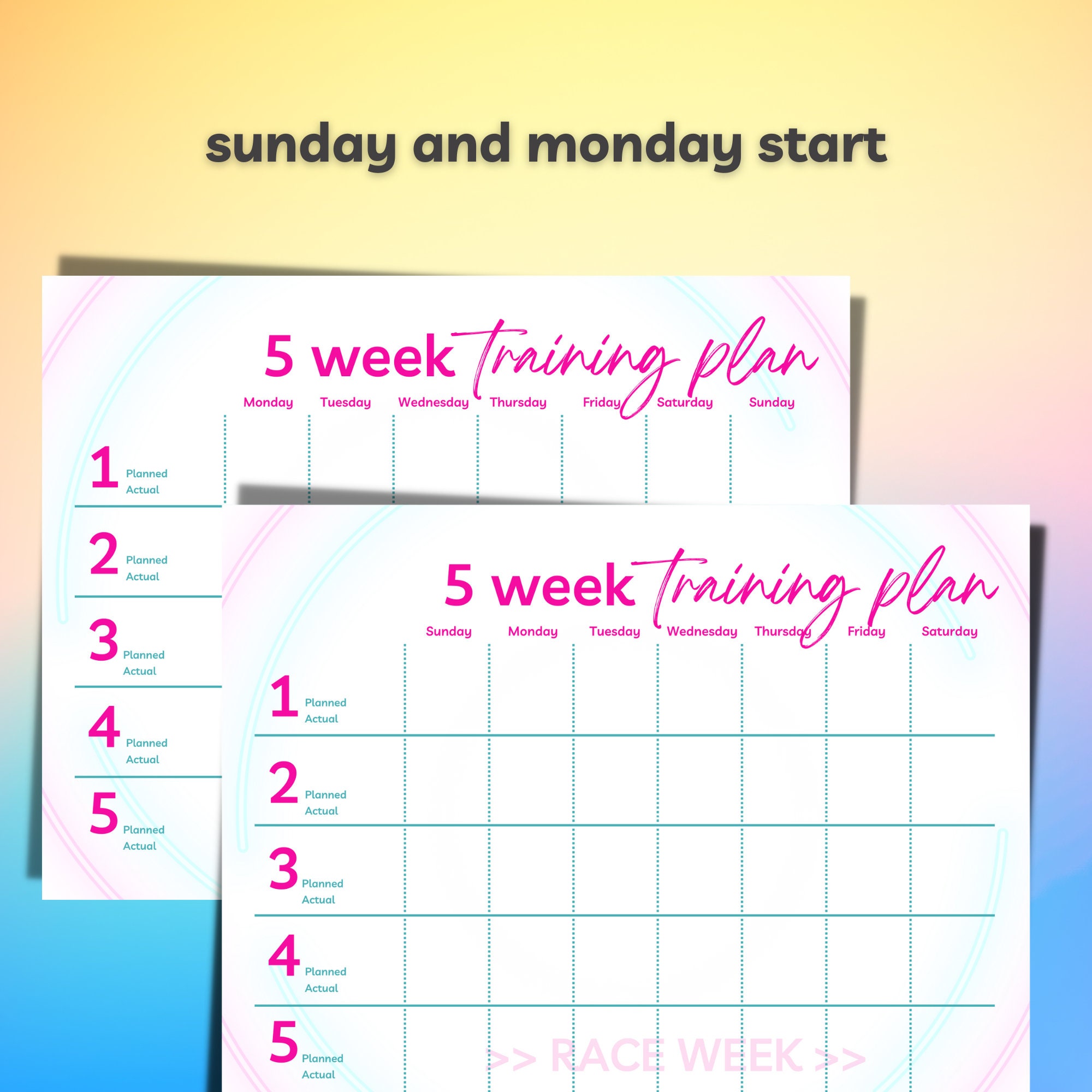 5-week Training Plan Schedule 5k 8k 10k Half Marathon - Etsy