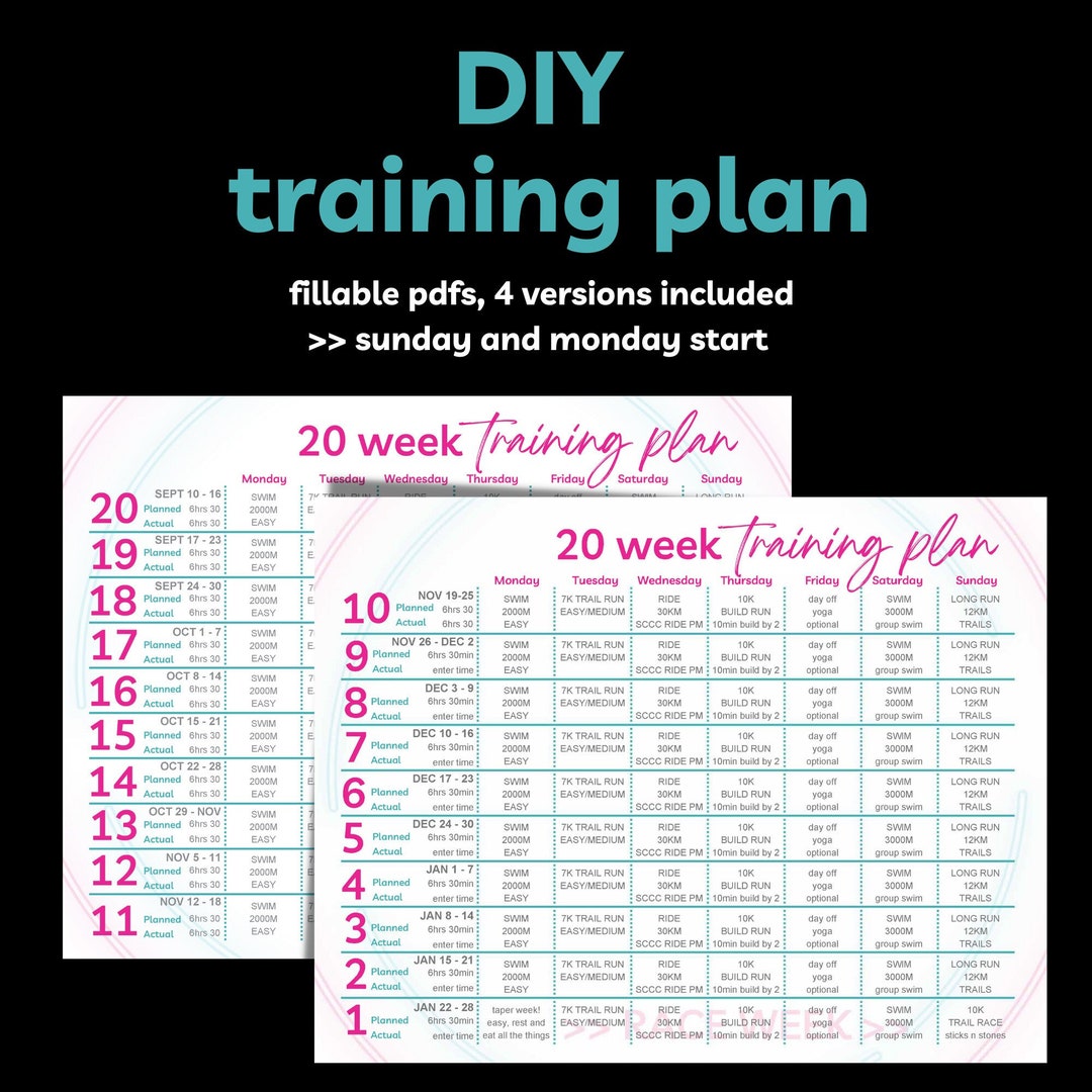 20-week Training Plan Template, Self Coached Athlete, Endurance Race ...