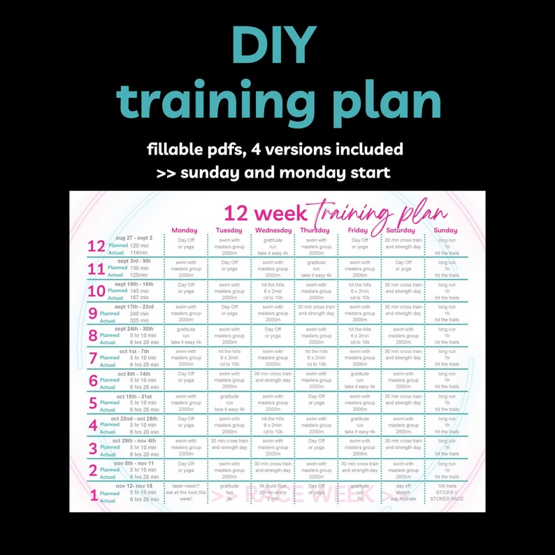 12-week Training Plan Template, Self Coached Athlete, Endurance Race ...