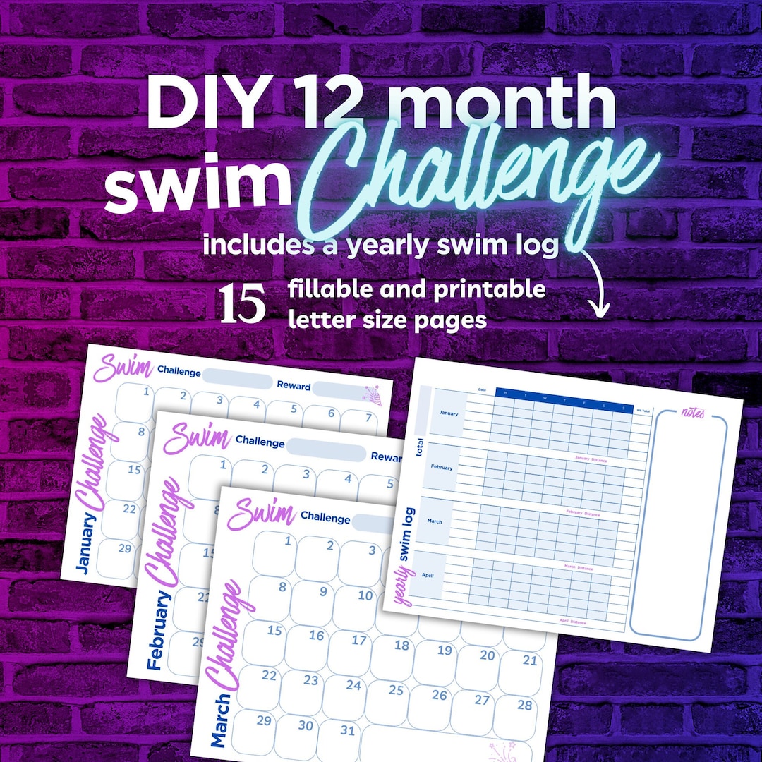 Monthly Swim Challenges, 30 Day Swim Tracker, Daily Swim Challenges ...