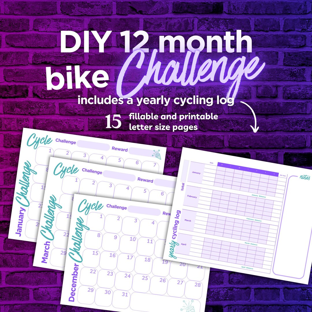 DIY Monthly Cycling Challenges, 30 Day Cycling Tracker, Yearly Cycling ...